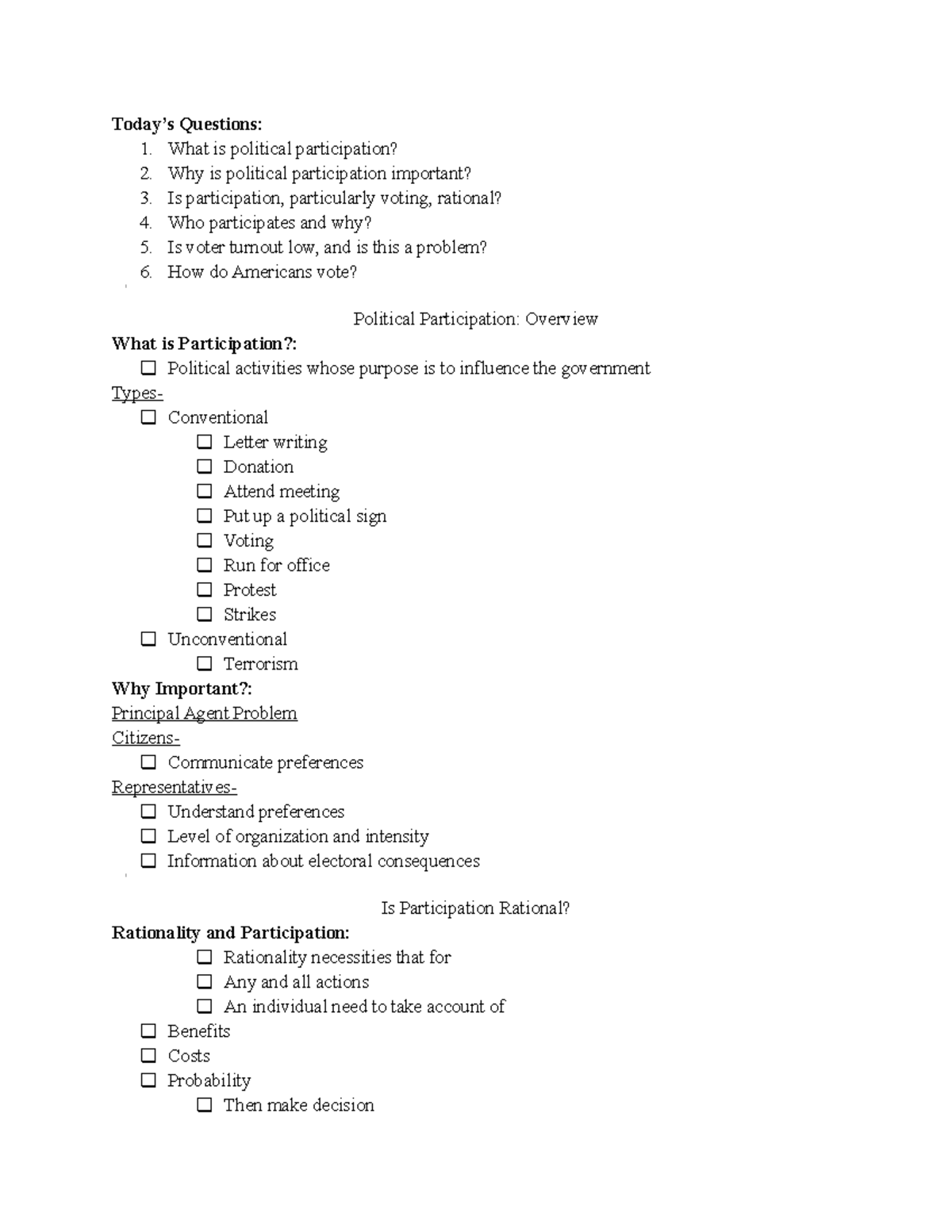 Participation and Media - Today’s Questions: 1. What is political ...