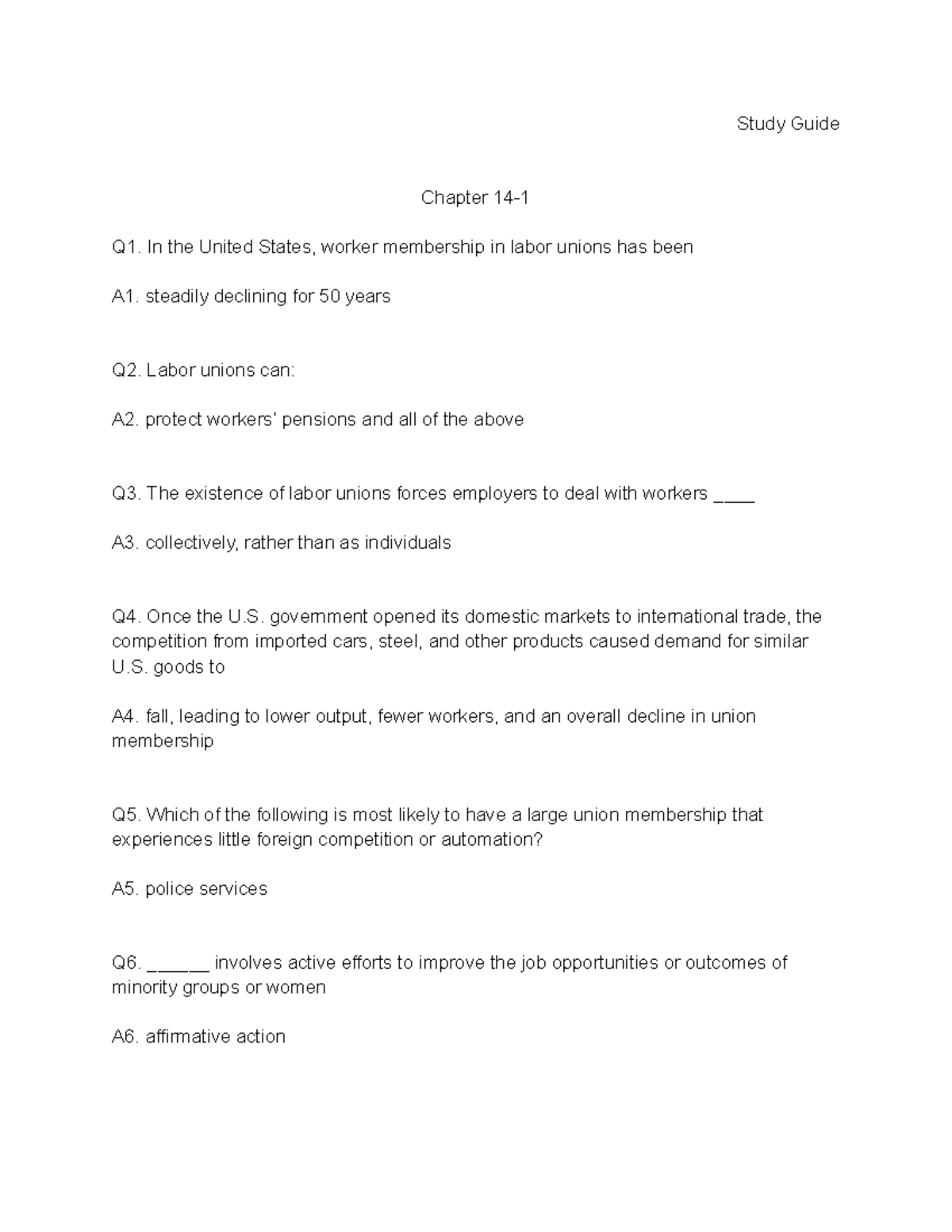 Economics ch14-1 study guide - Study Guide Chapter 14- Q1. In the ...