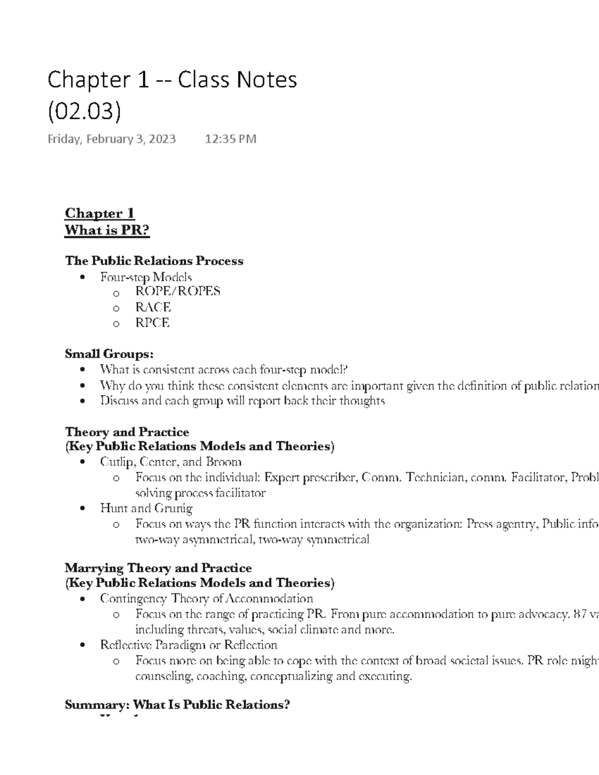 Chapter 1 - Class Notes (02 - Chapter 1 What is PR? The Public ...
