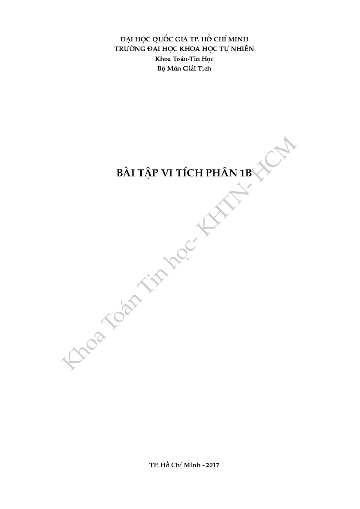 Bài tập giải tích 1 vi tích phân 1b - Khoa Toán Tin học- KHTN- HCM ĐẠI ...