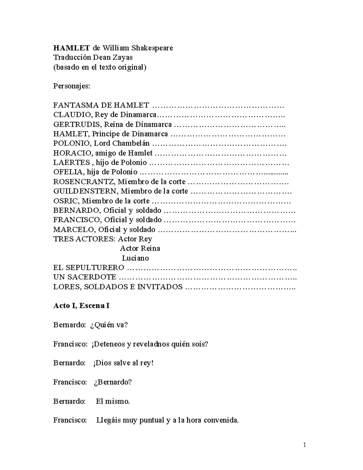 Hamlet- 3C - Dialogos - HAMLET de William Shakespeare Traducción Dean ...