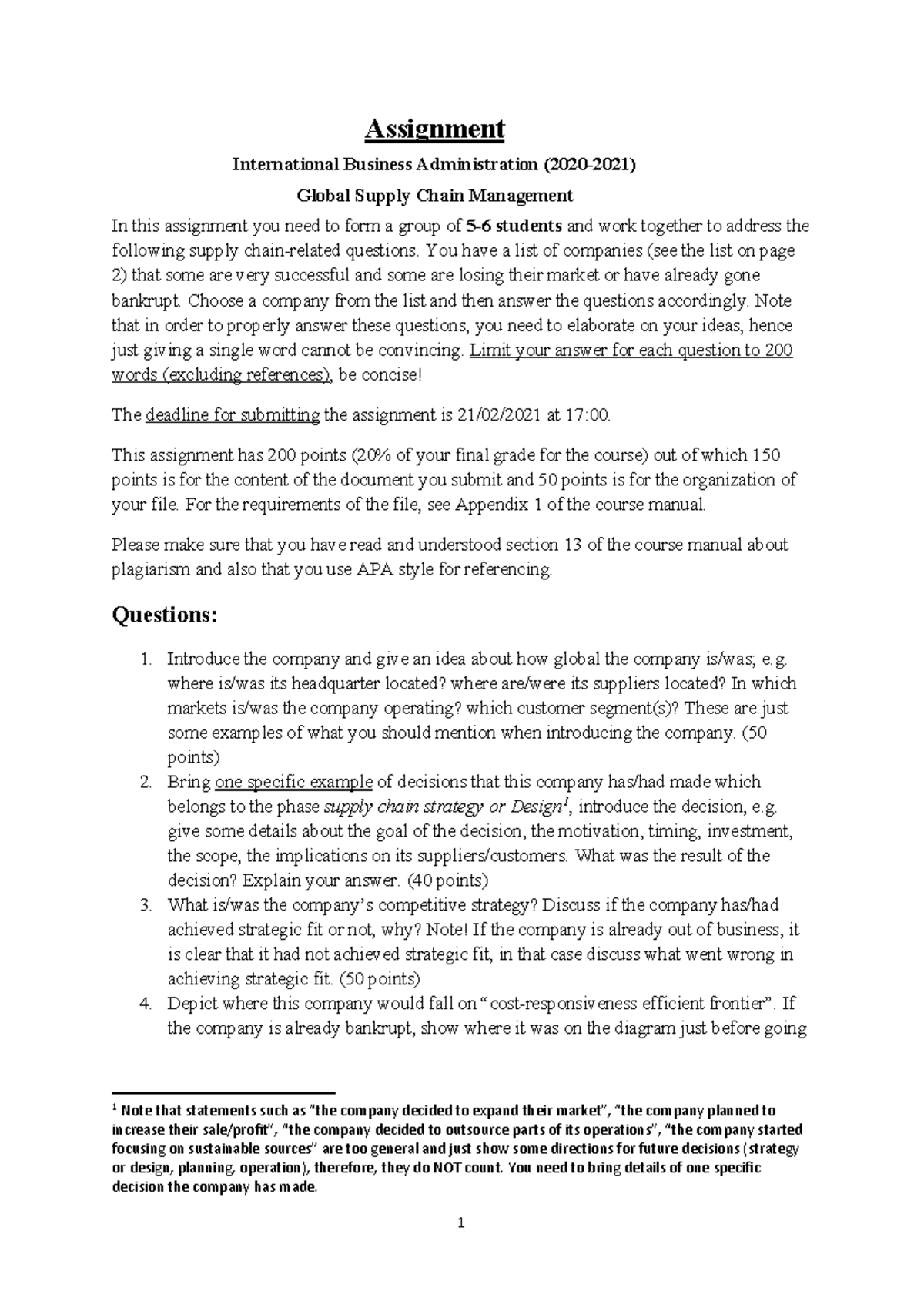 Assignment - 1 Assignment International Business Administration (2020 ...