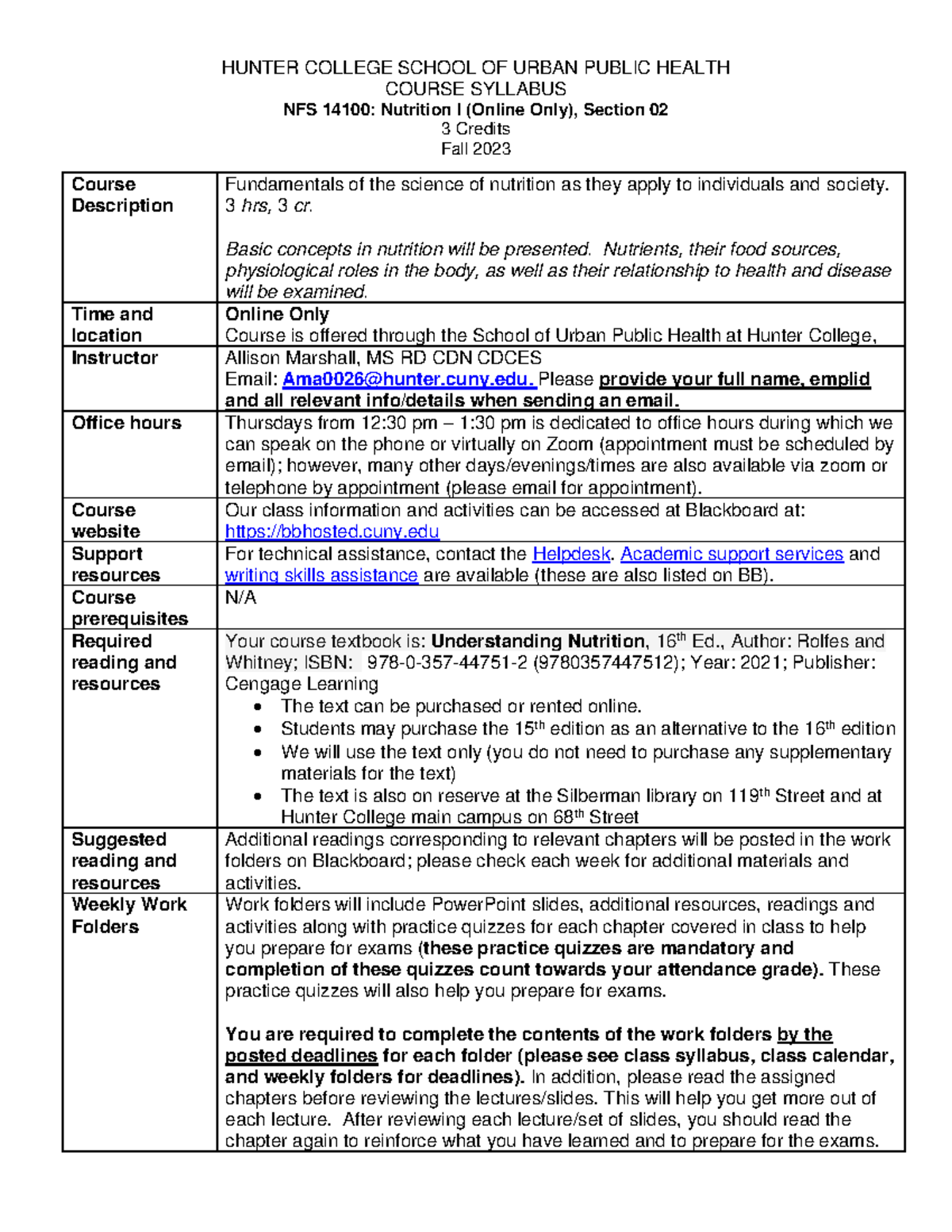 Nfs141 syllabus fall 2023 - HUNTER COLLEGE SCHOOL OF URBAN PUBLIC ...
