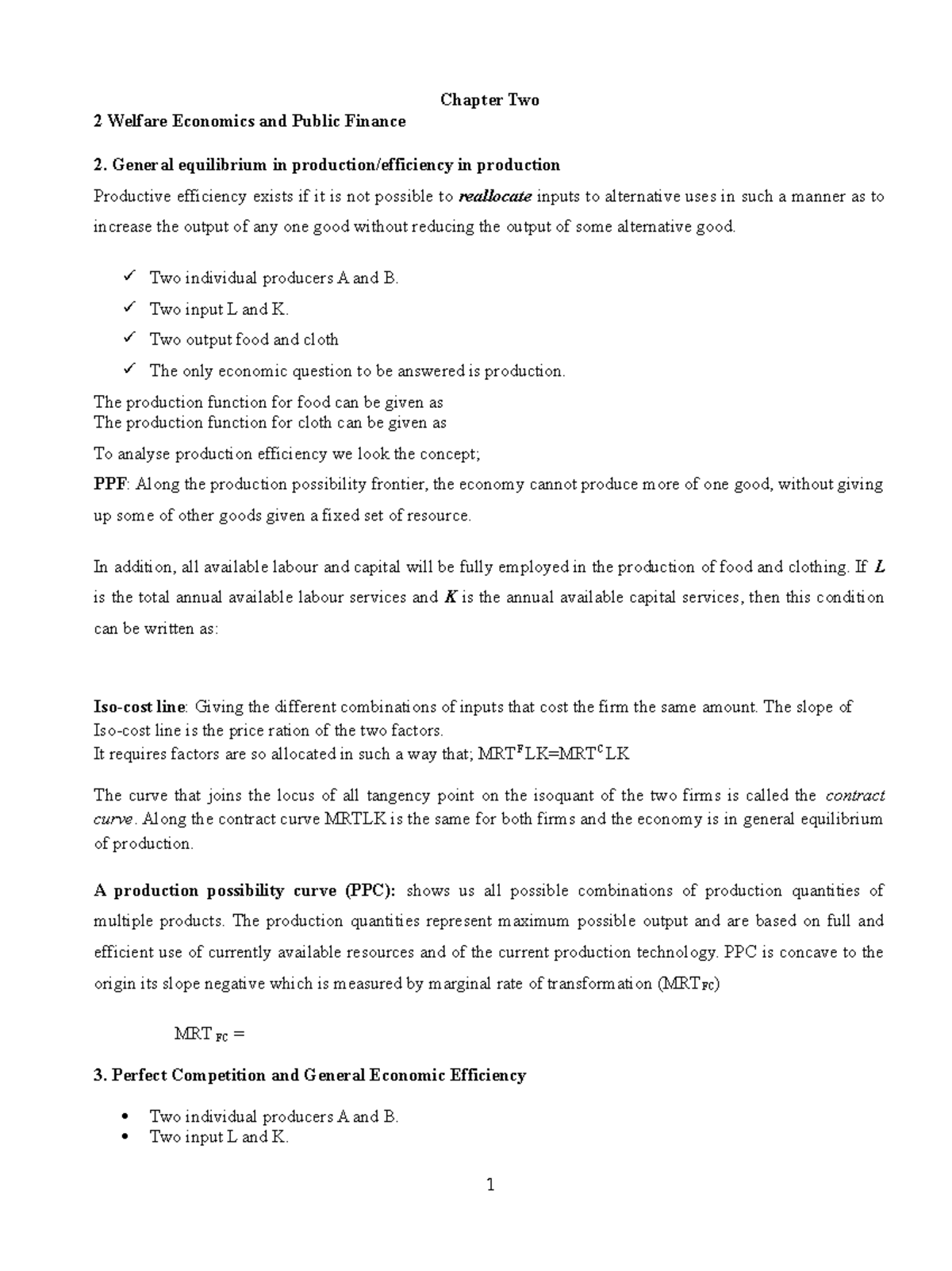 Public finance note - for revision - Chapter Two 2 Welfare Economics ...