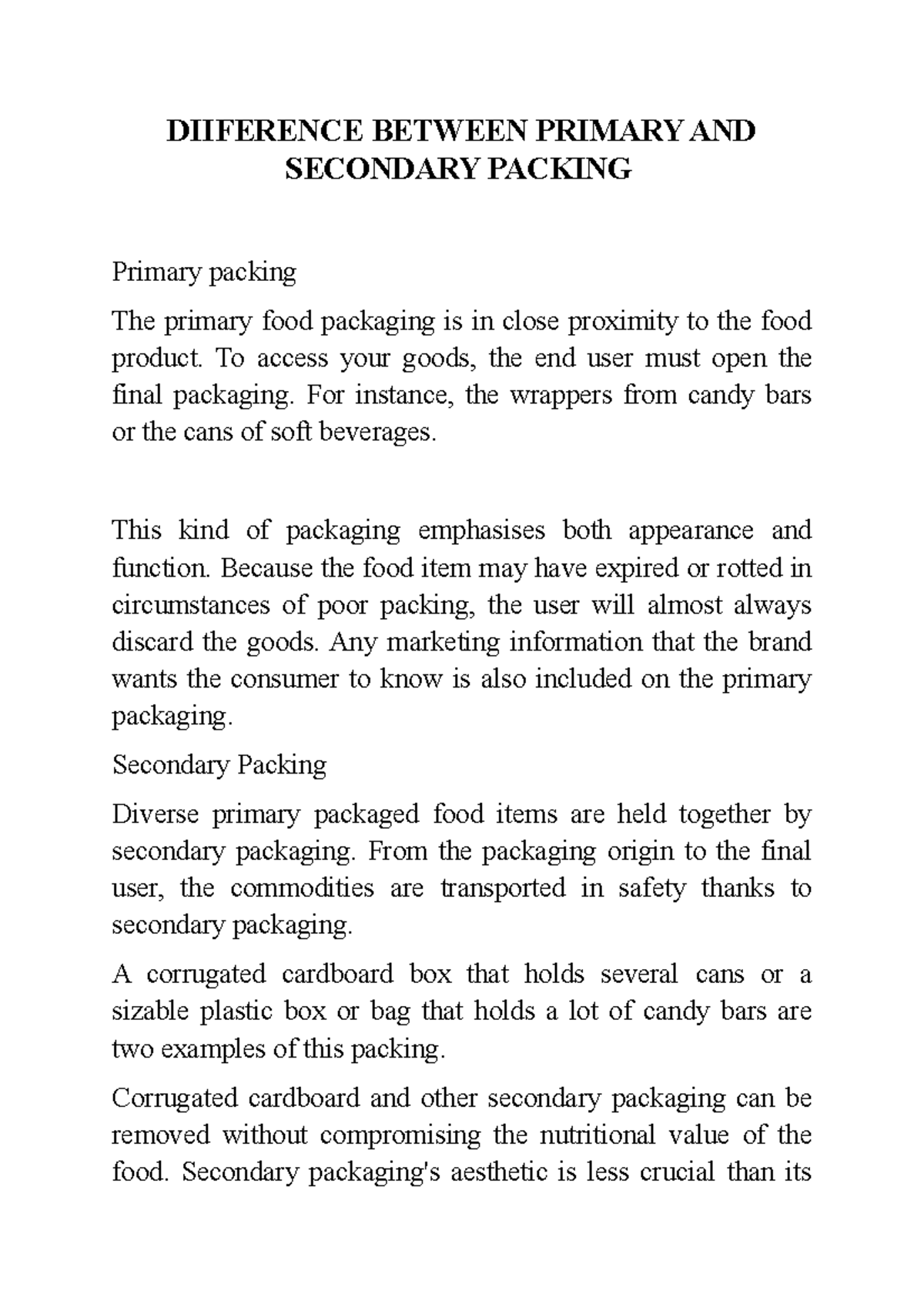 Diiference Between Primary AND Secondary Packing - DIIFERENCE BETWEEN ...
