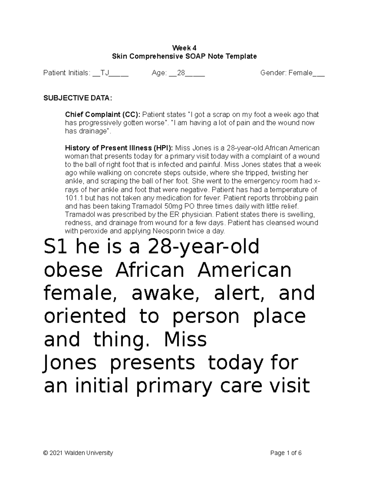 Skin Comprehensive SOAP Note Template (2 - Week 4 Skin Comprehensive ...