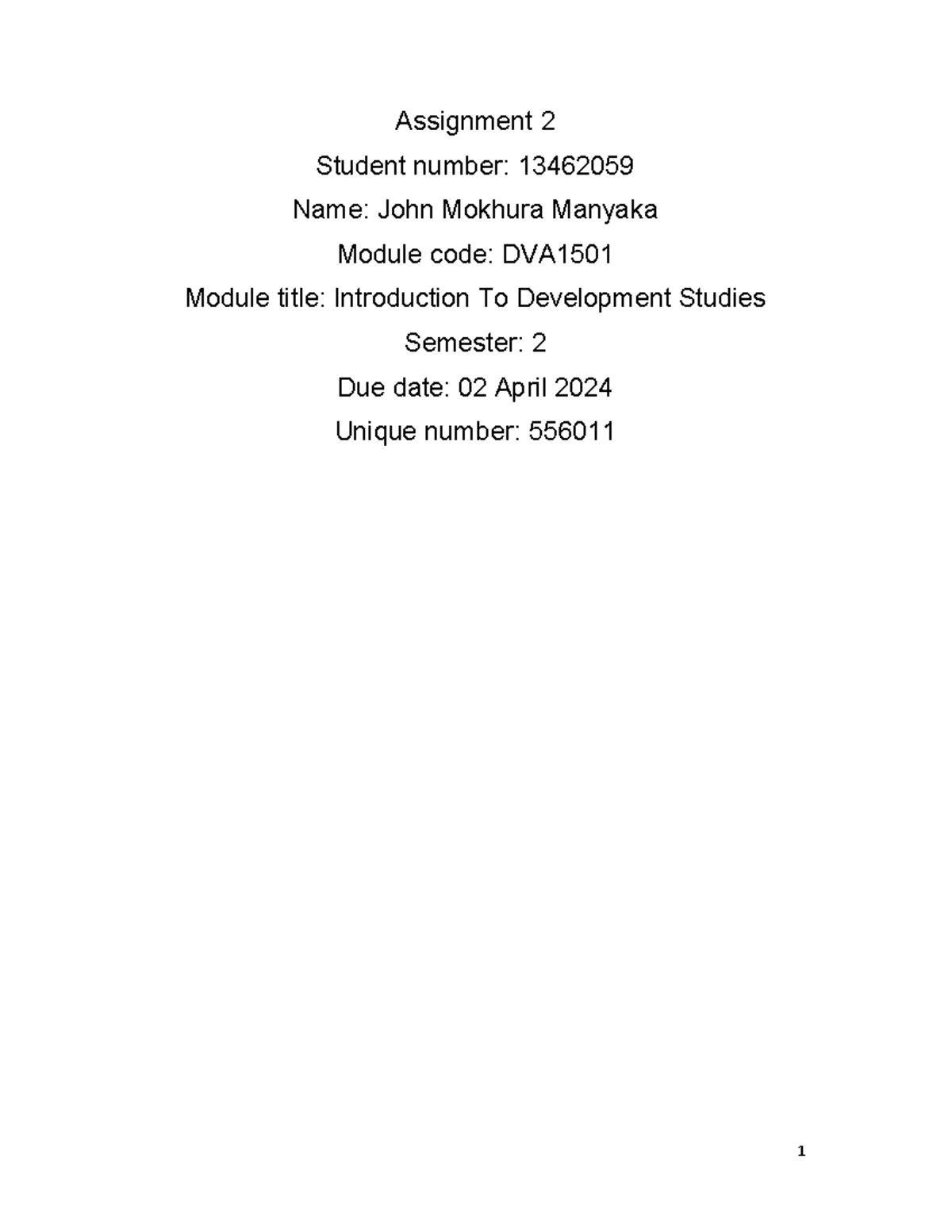 DVA1501 Assignment 2 - Assignment 2 Student number: 13462059 Name: John ...