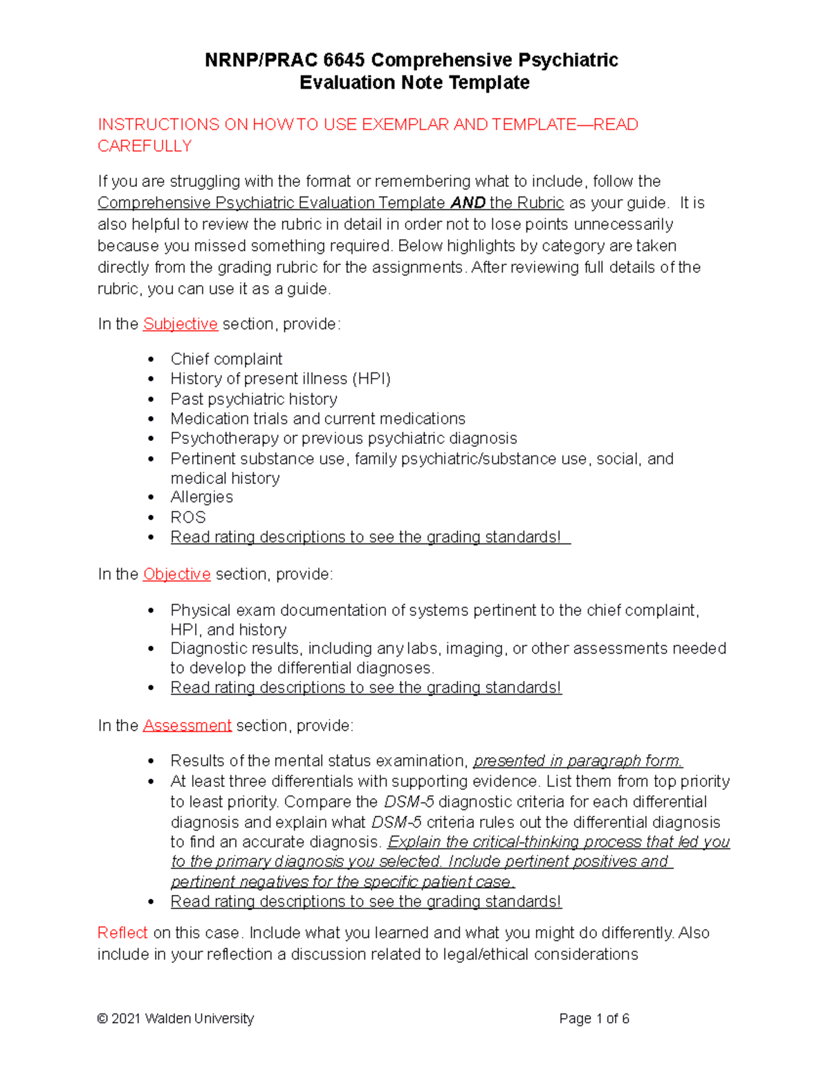 NRNP PRAC 6645 Comprehensive Psychiatric Evaluation Exemplar rev ...