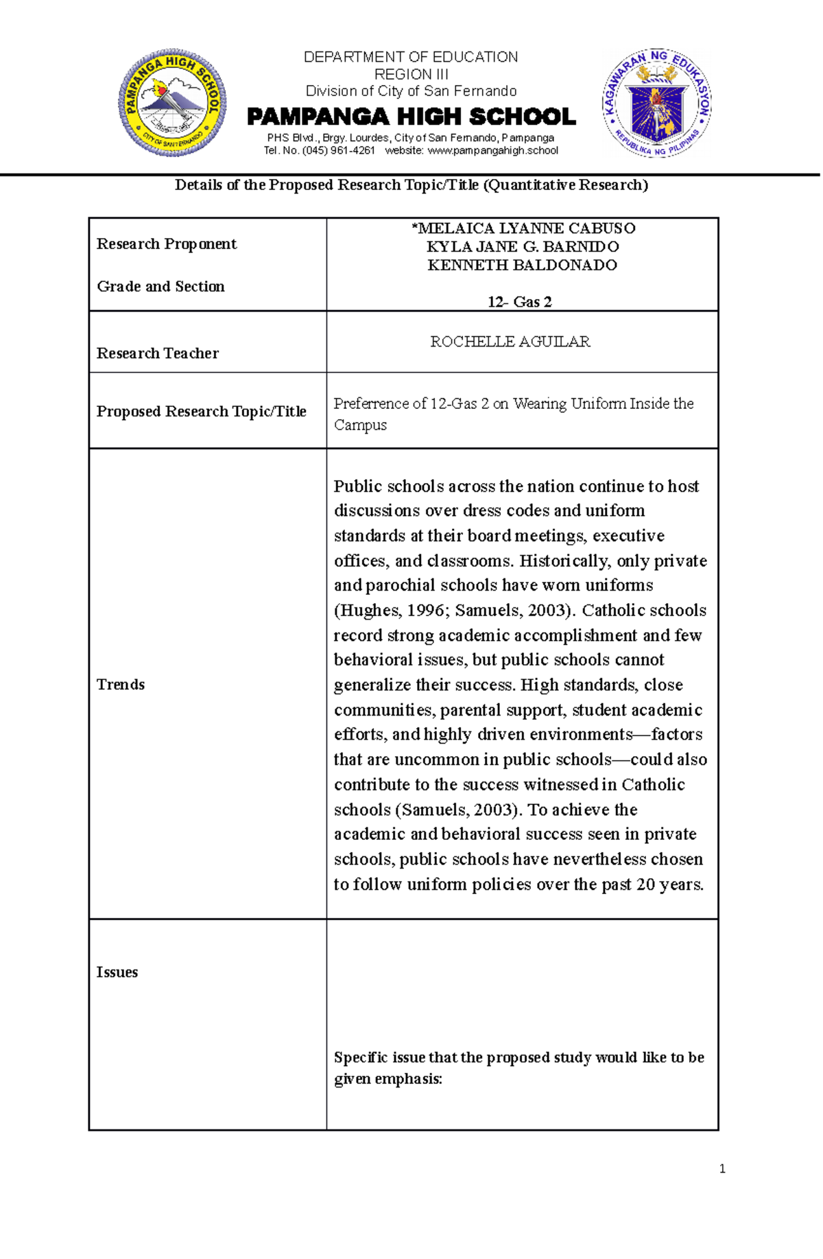 PR2 Topic Proposal Template Quantitative Research 1st PT 2 - DEPARTMENT ...