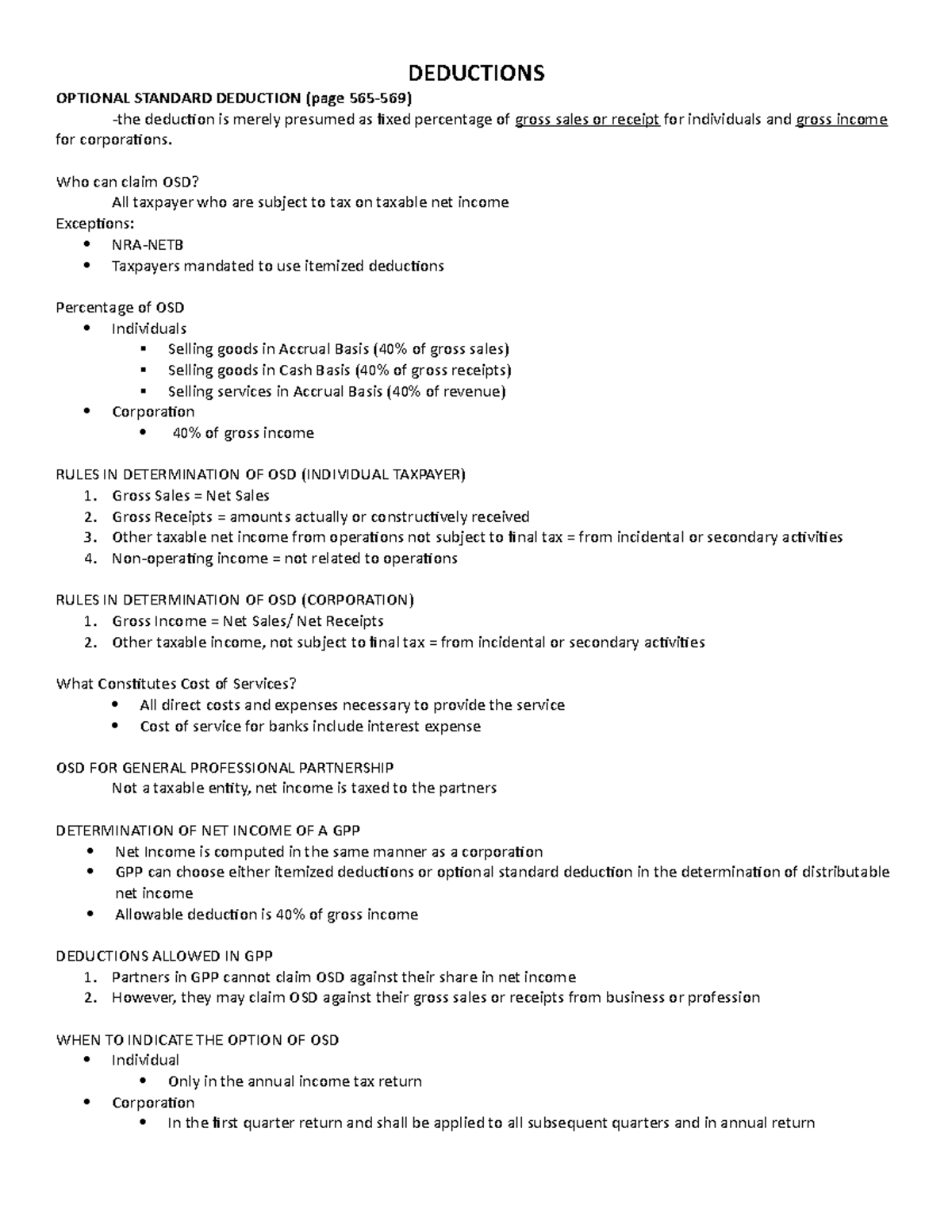 Deductions - LEcture Notes - DEDUCTIONS OPTIONAL STANDARD DEDUCTION ...