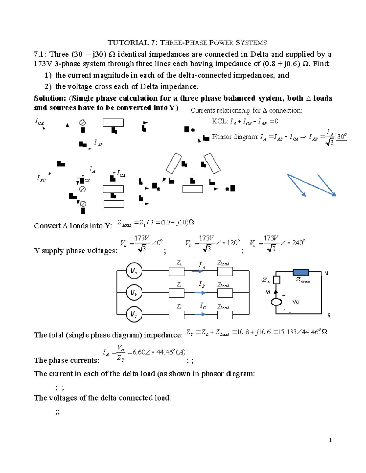EE4533-tut7solutions 2021 - TUTORIAL 7: THREE-PHASE POWER SYSTEMS 7 ...