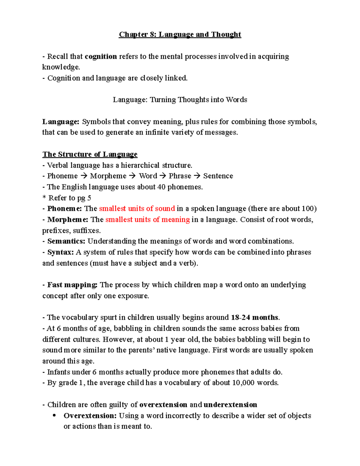 Chapter 8 Language and Thought - Chapter 8: Language and Recall that ...