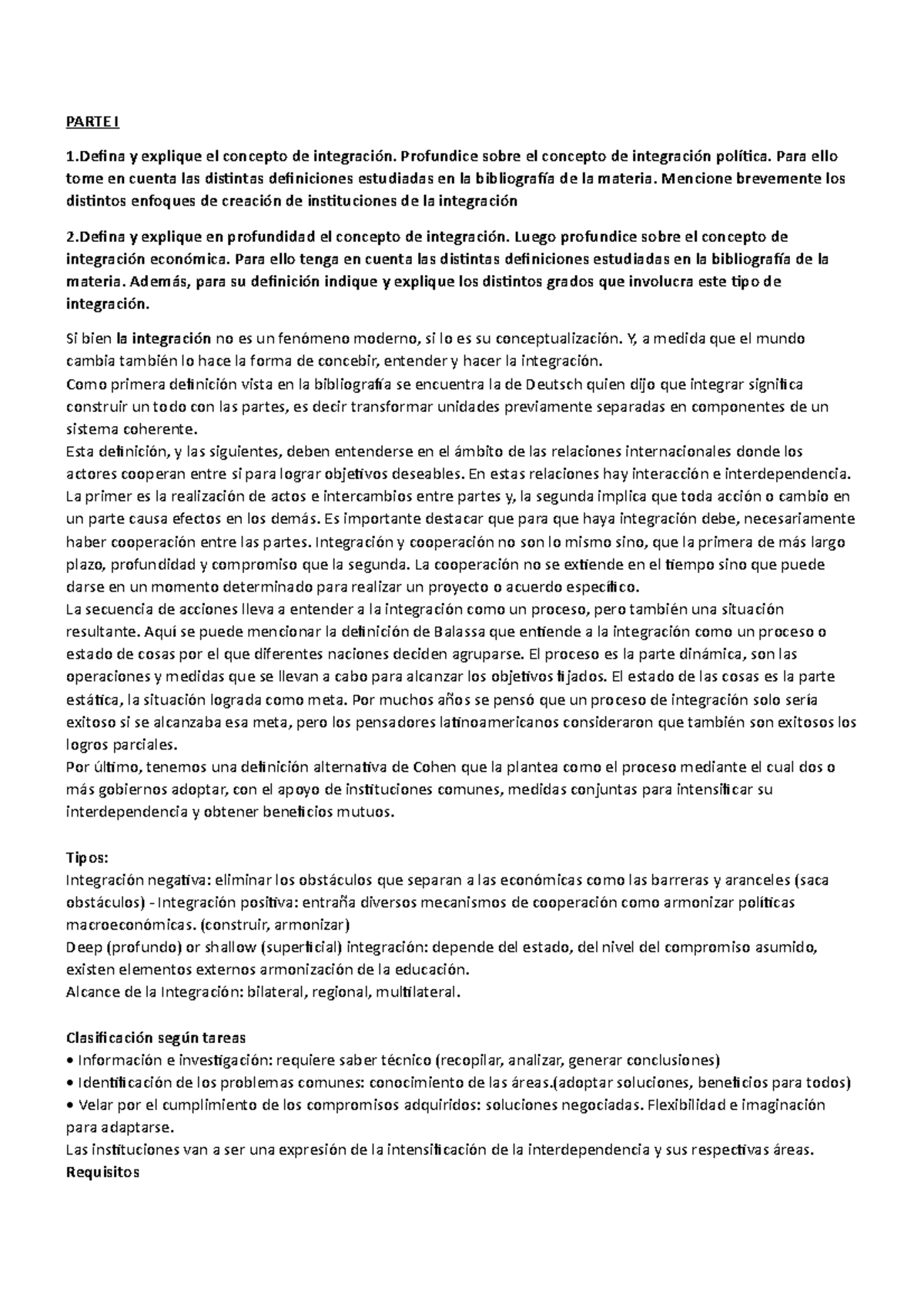 Integración economica - PARTE I 1 y explique el concepto de integración ...