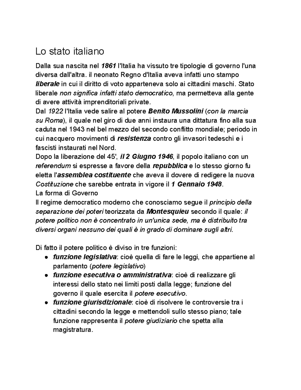 Lo stato italiano - Lo stato italiano Dalla sua nascita nel 1861 l ...