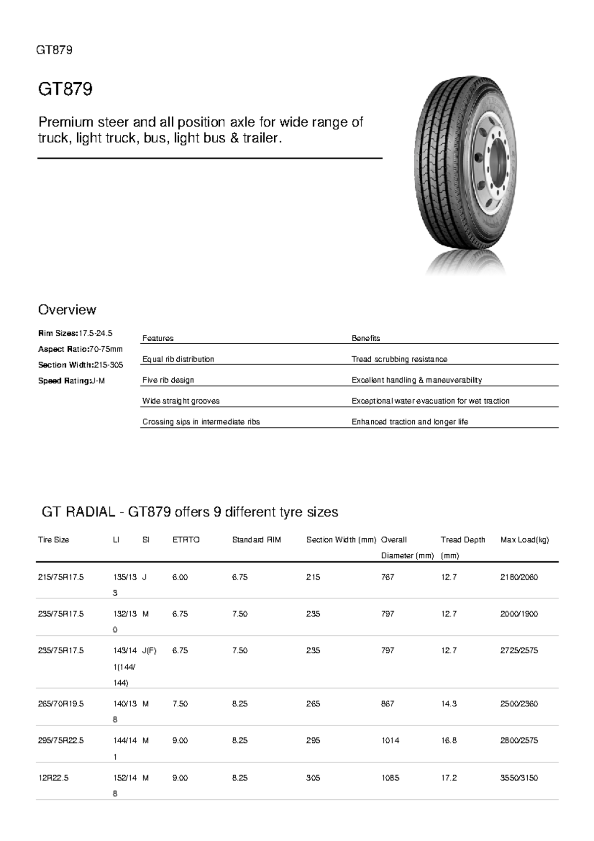 GT879 - Book Tire - GT GT Premium steer and all position axle for wide range of truck, light ...