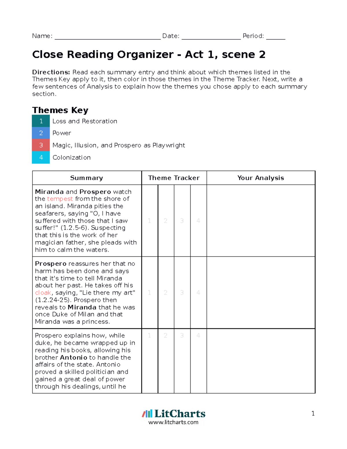 1. Act 1 scene 2 Reading Organizer - Close Reading Organizer - Act 1 ...