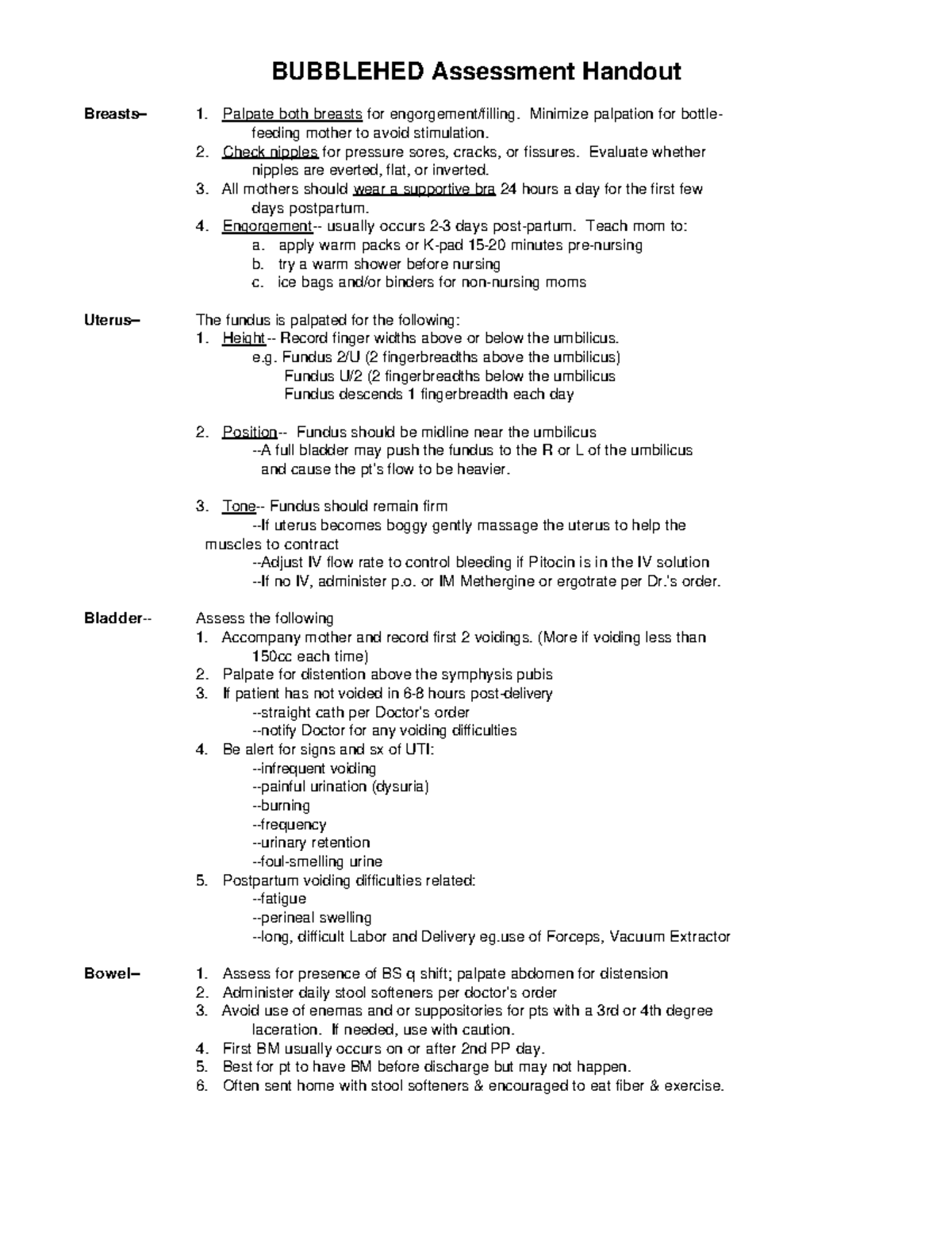 Bubble HE - Completing postpartum Head to toe assessment - BUBBLEHED ...