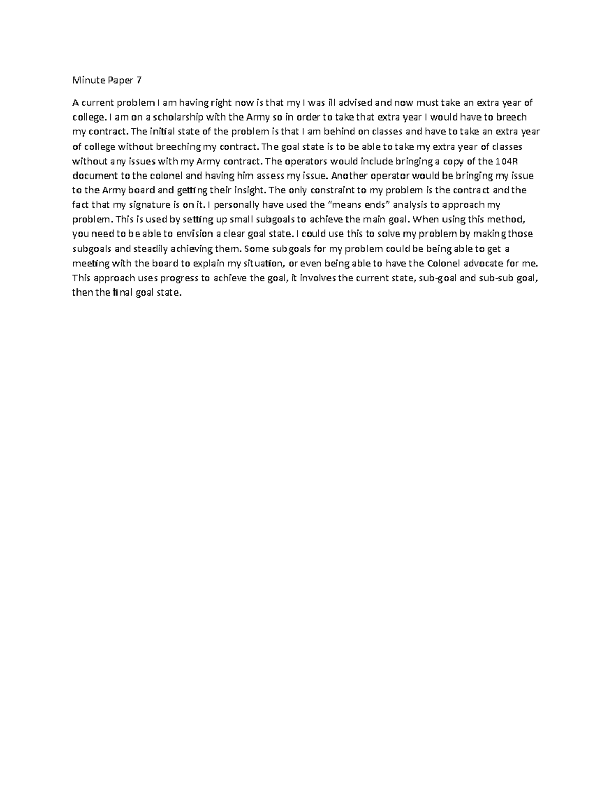 Minute Paper 7 - small writing assignment on a cognitive topic - Minute ...