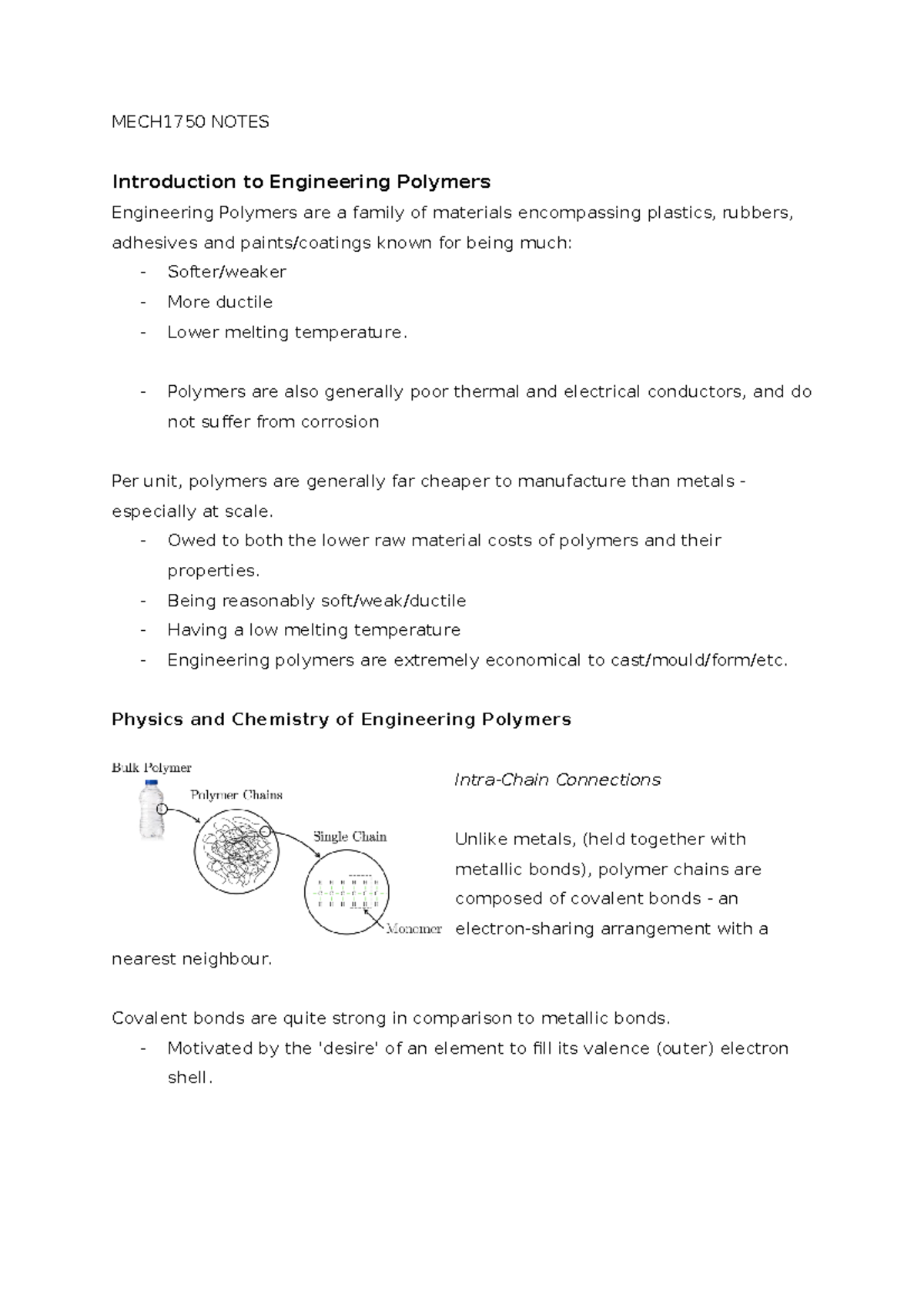 Engineering Polymers - MECH1750 NOTES Introduction to Engineering ...