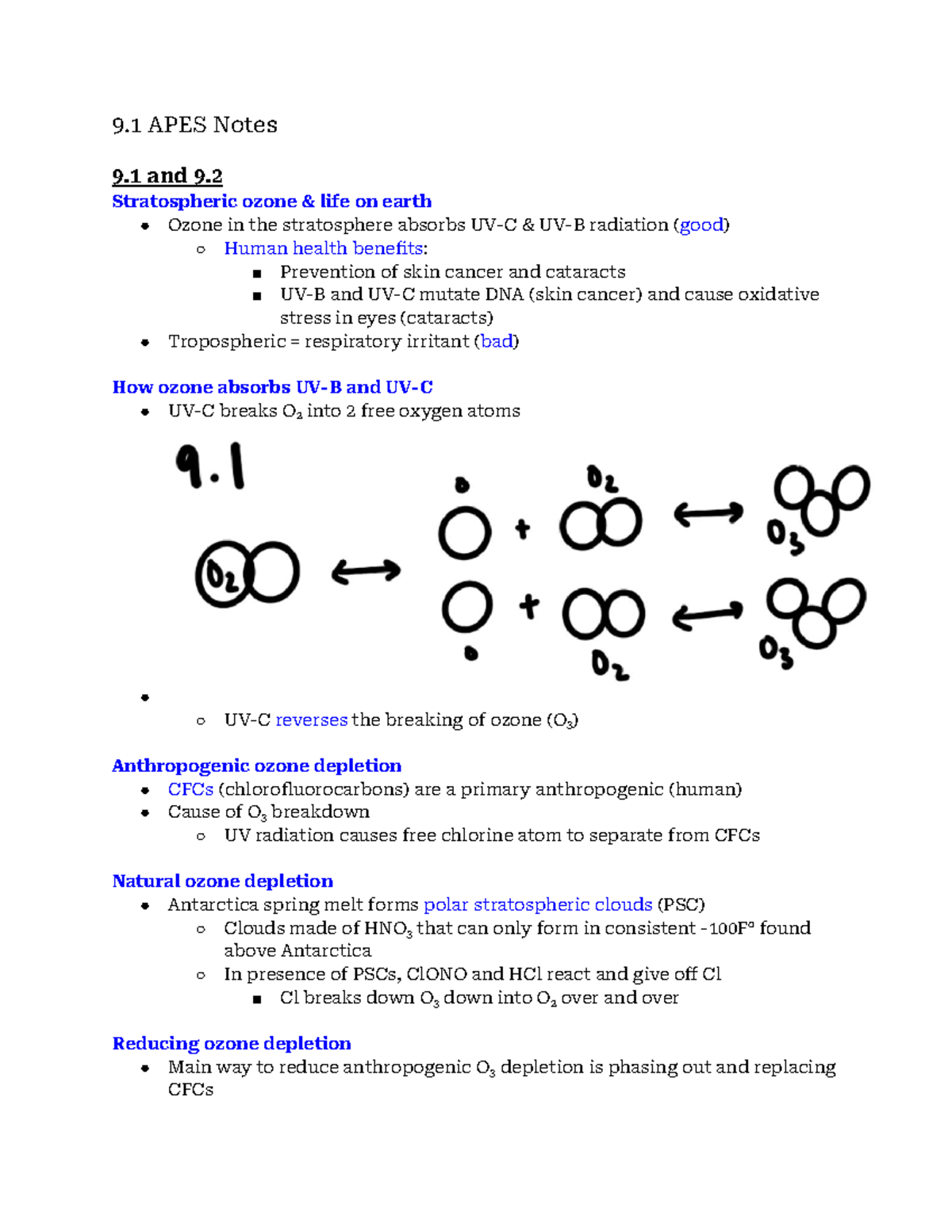 9.1-9.5 apes notes - 9 APES Notes 9 and 9. Stratospheric ozone & life ...