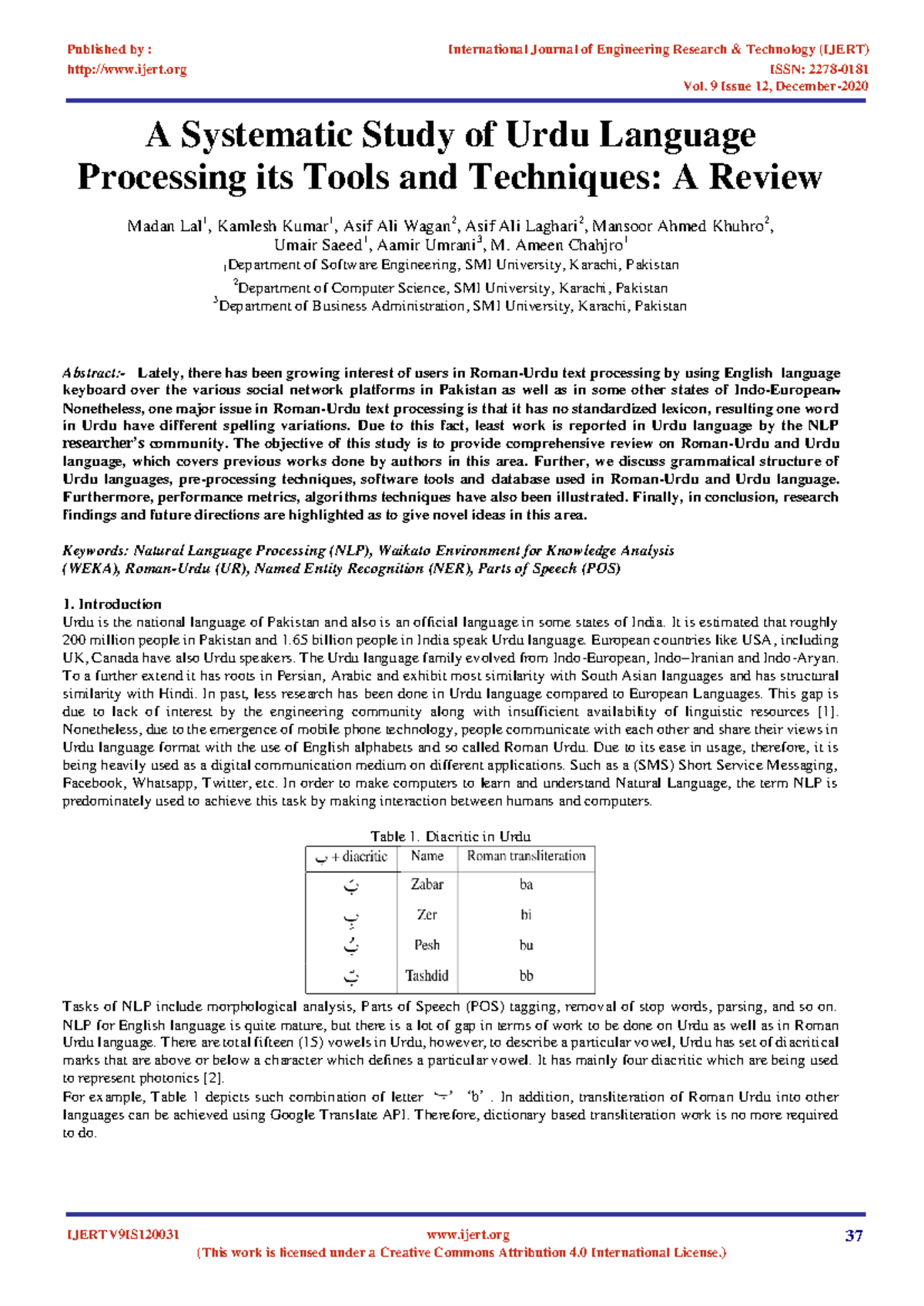 A Systematic Study Of Urdu Language Processing Its Tools And Techniques