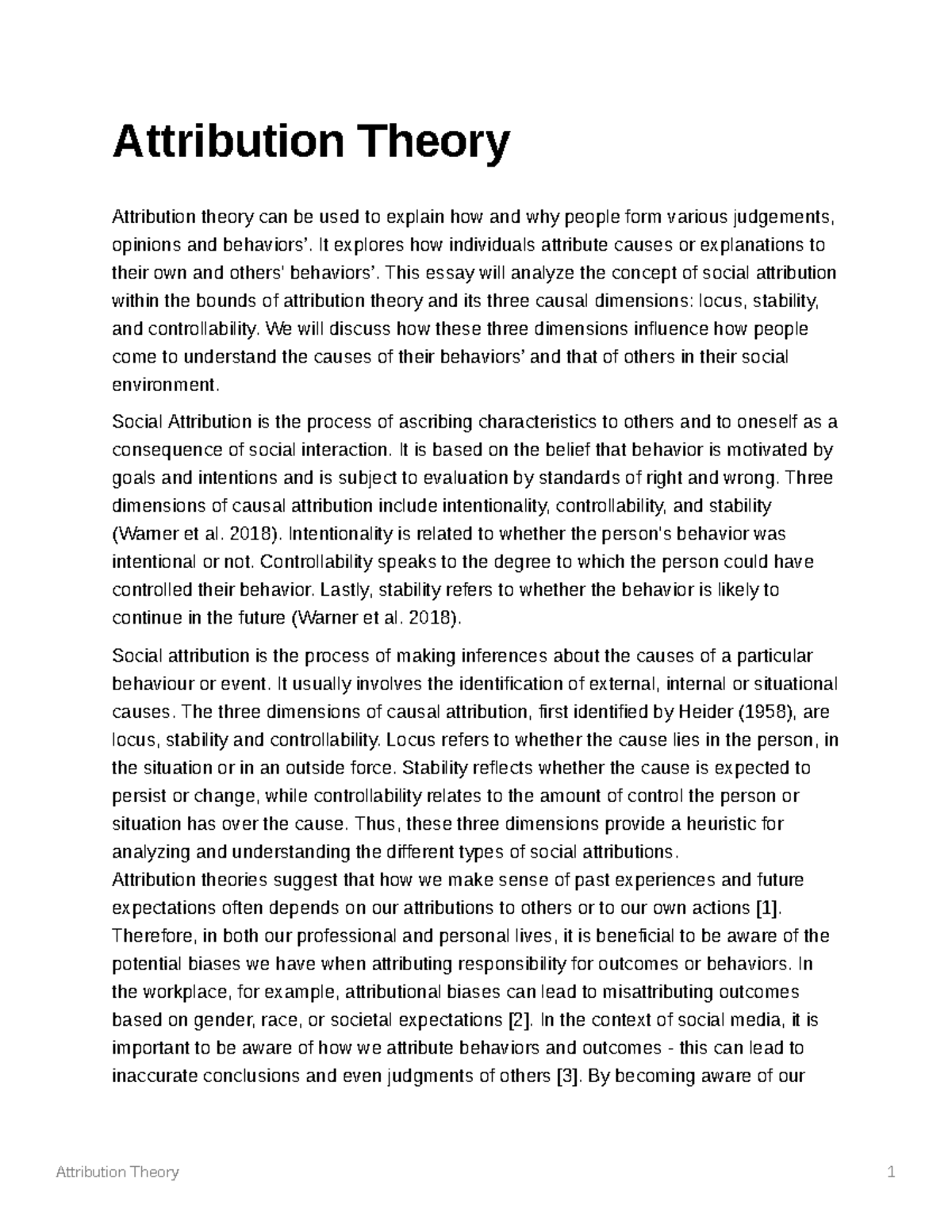 Attribution Theory - Notes - Attribution Theory 1 Attribution Theory ...