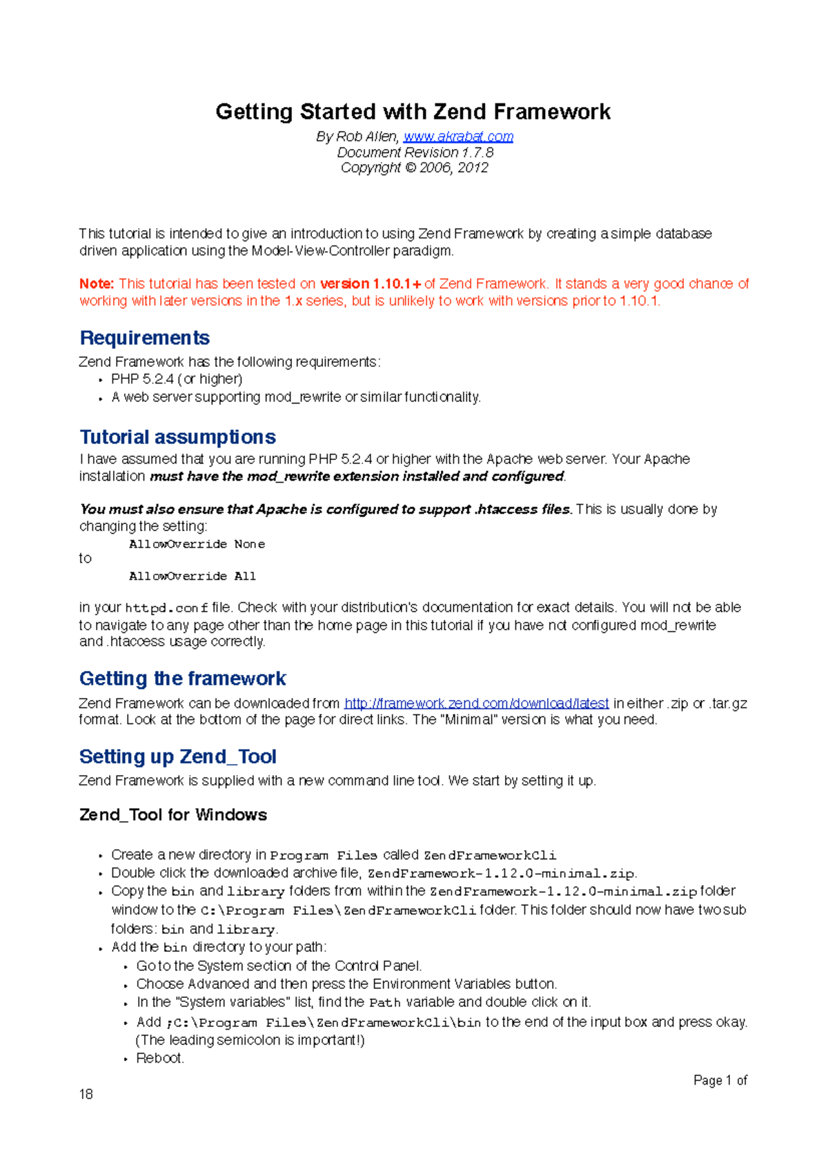 Getting Started With Zend Framework Copyright © 2006 2012 This Tutorial Is Intended To Give