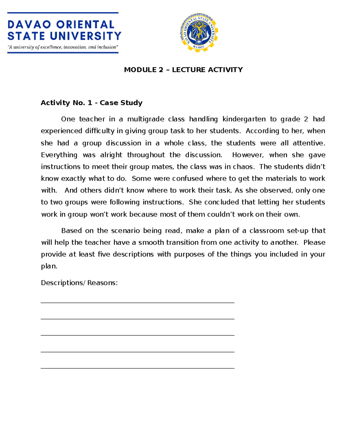 Module 2 Lecture Activity - MODULE 2 – LECTURE ACTIVITY Activity No. 1 ...