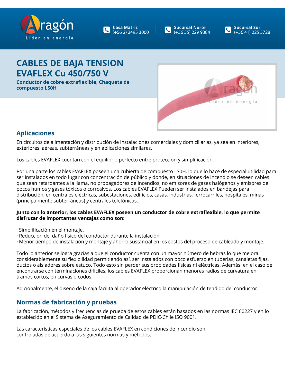 Ficha EVA - Casa Matríz CABLES DE BAJA TENSION EVAFLEX Cu 450/750 V ...