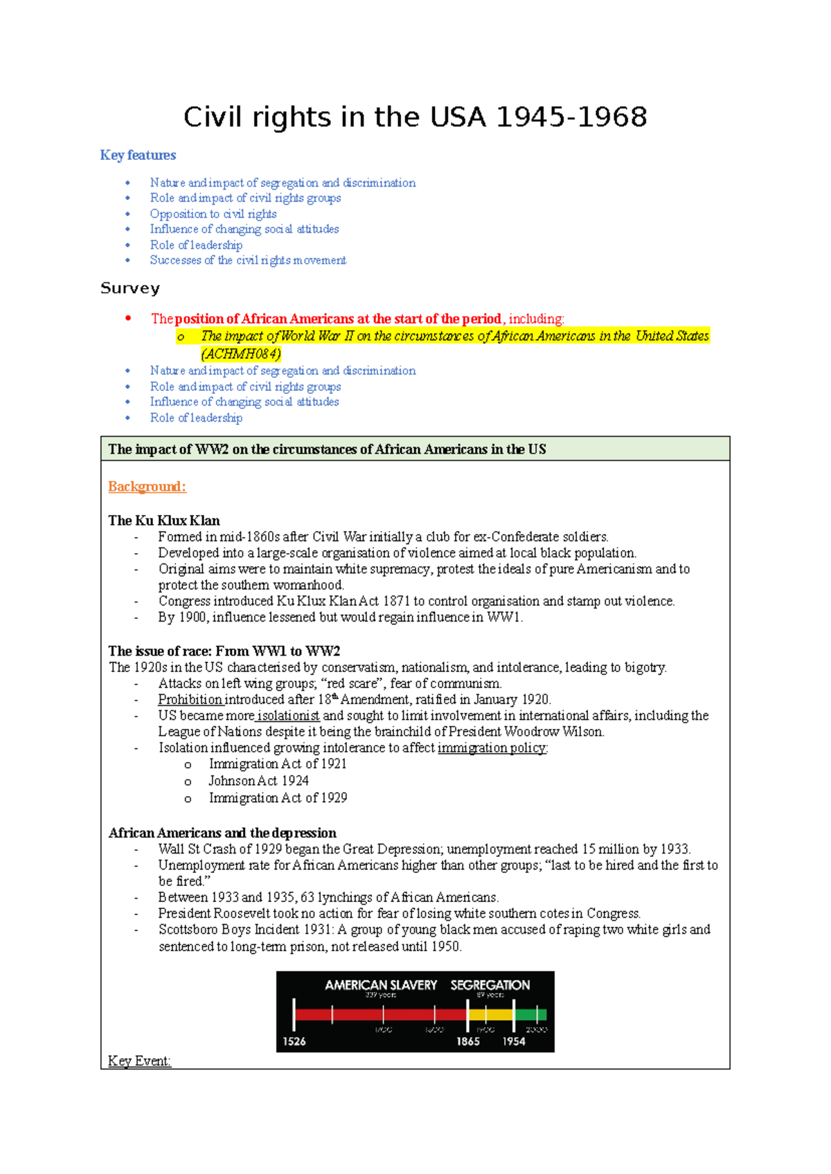 Civil Rights Notes - Civil rights in the USA 1945- Key features Nature ...