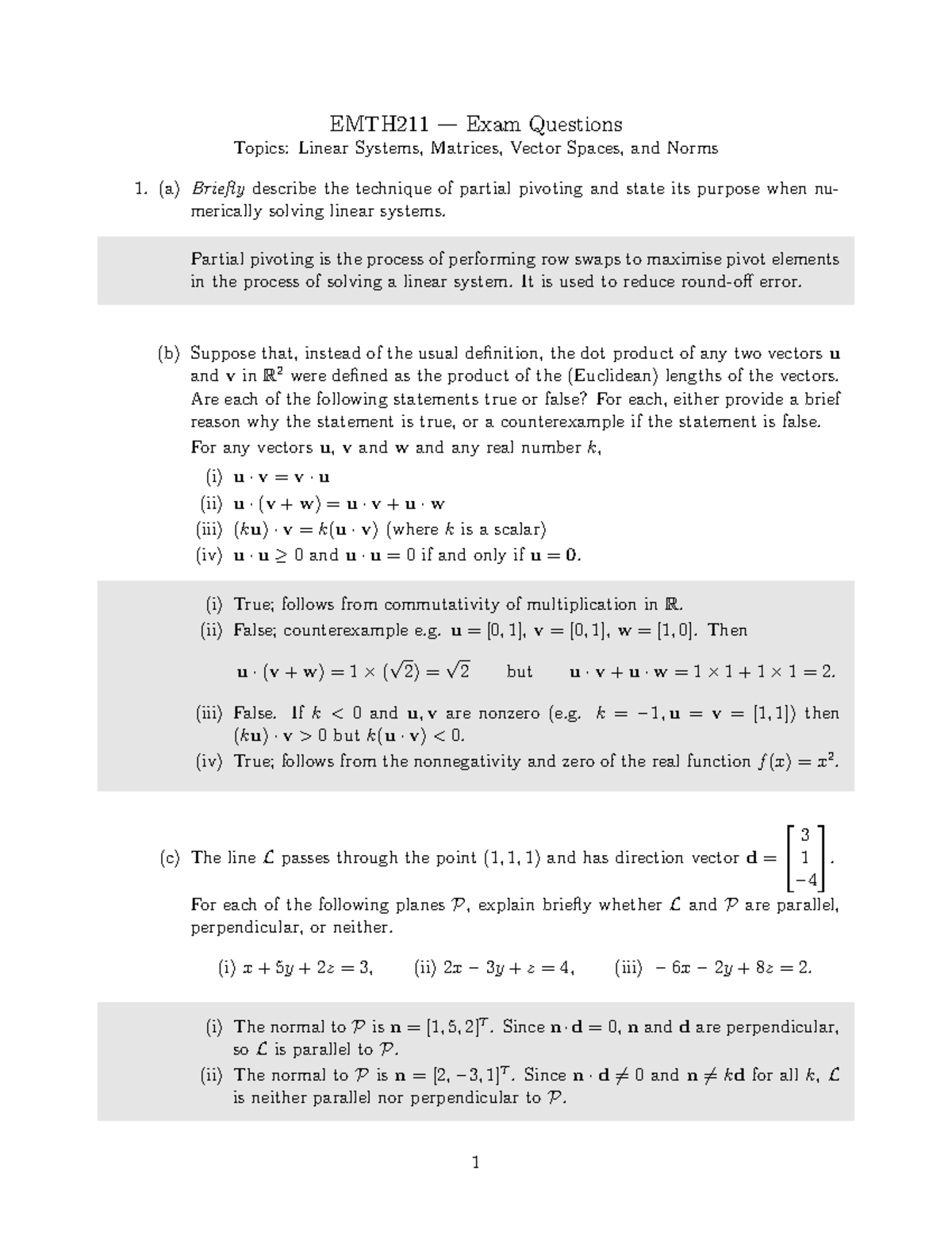Exam 2014, questions and answers - EMTH211 — Exam Questions Topics: Linear Systems, Matrices ...