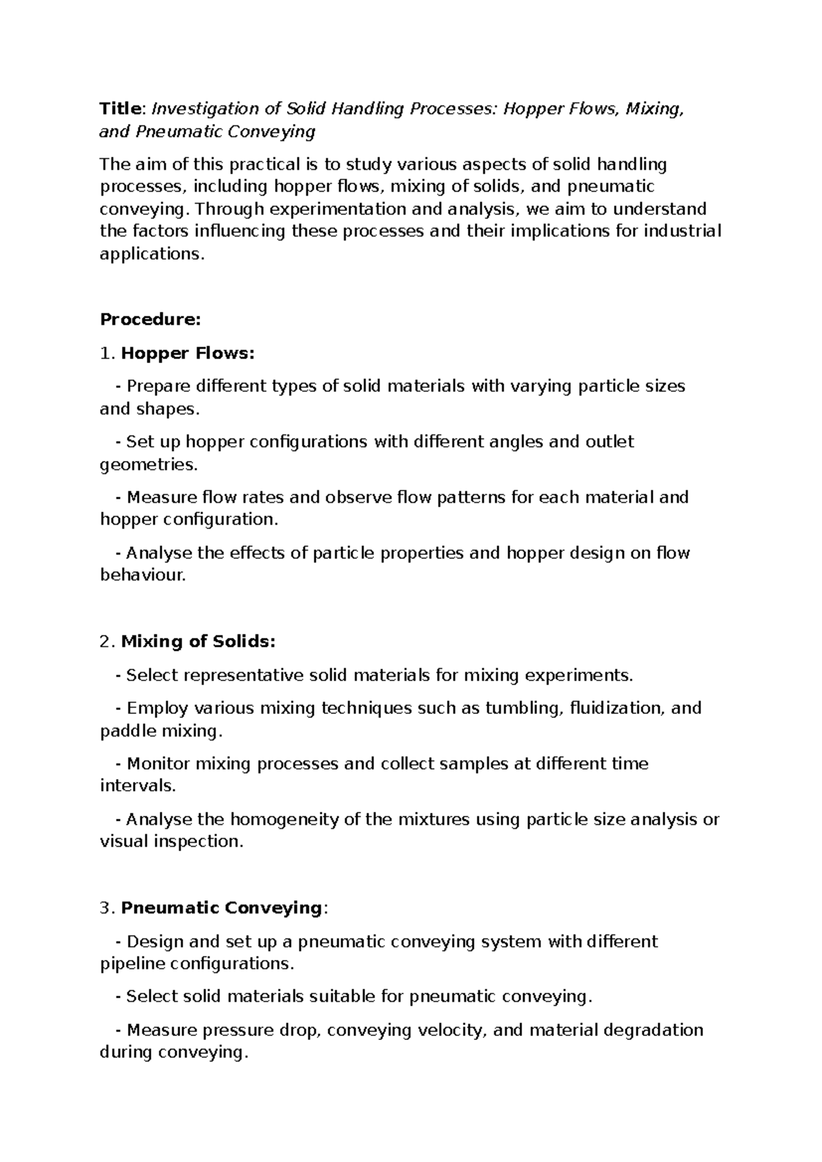 solid handling notes. - Title: Investigation of Solid Handling ...