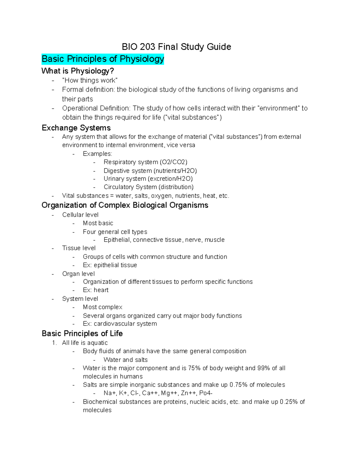 BIO 203 Final Study Guide copy 2 - BIO 203 Final Study Guide Basic ...