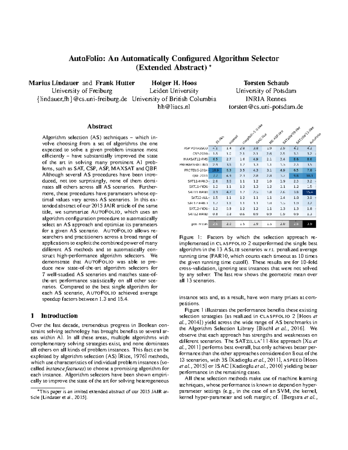 Auto Folio An Automatically Configured Algorithm Selector - AutoFolio: An Automatically ...