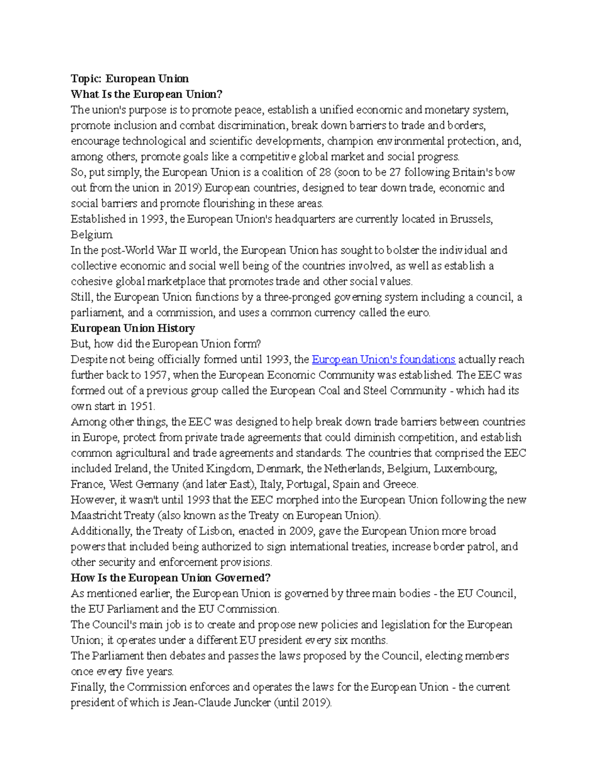 ER Topics 1 - notes - Topic: European Union What Is the European Union ...