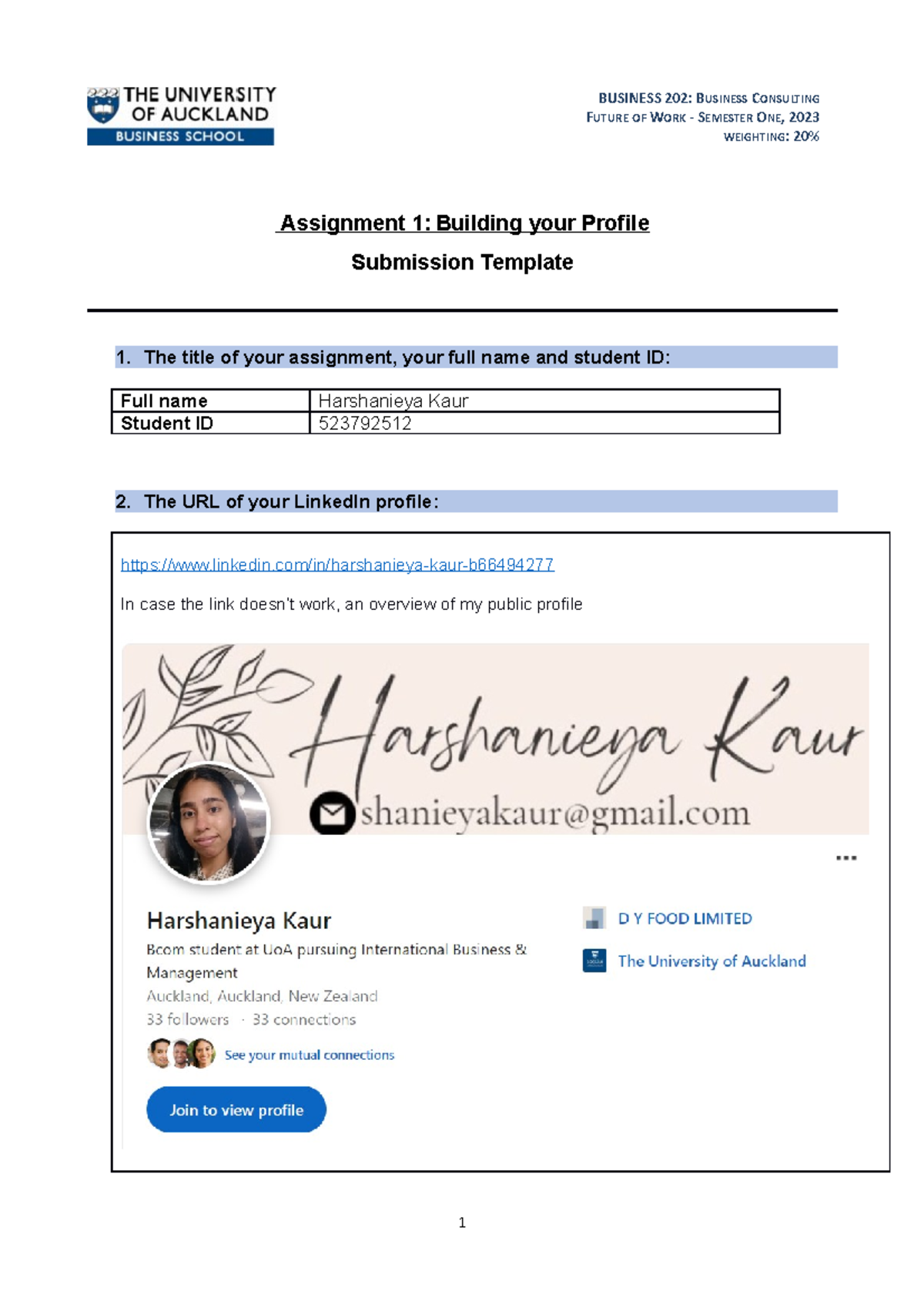 B202-Assignment 1 Submission Template v3-S1-2023 - BUSINESS 202 ...