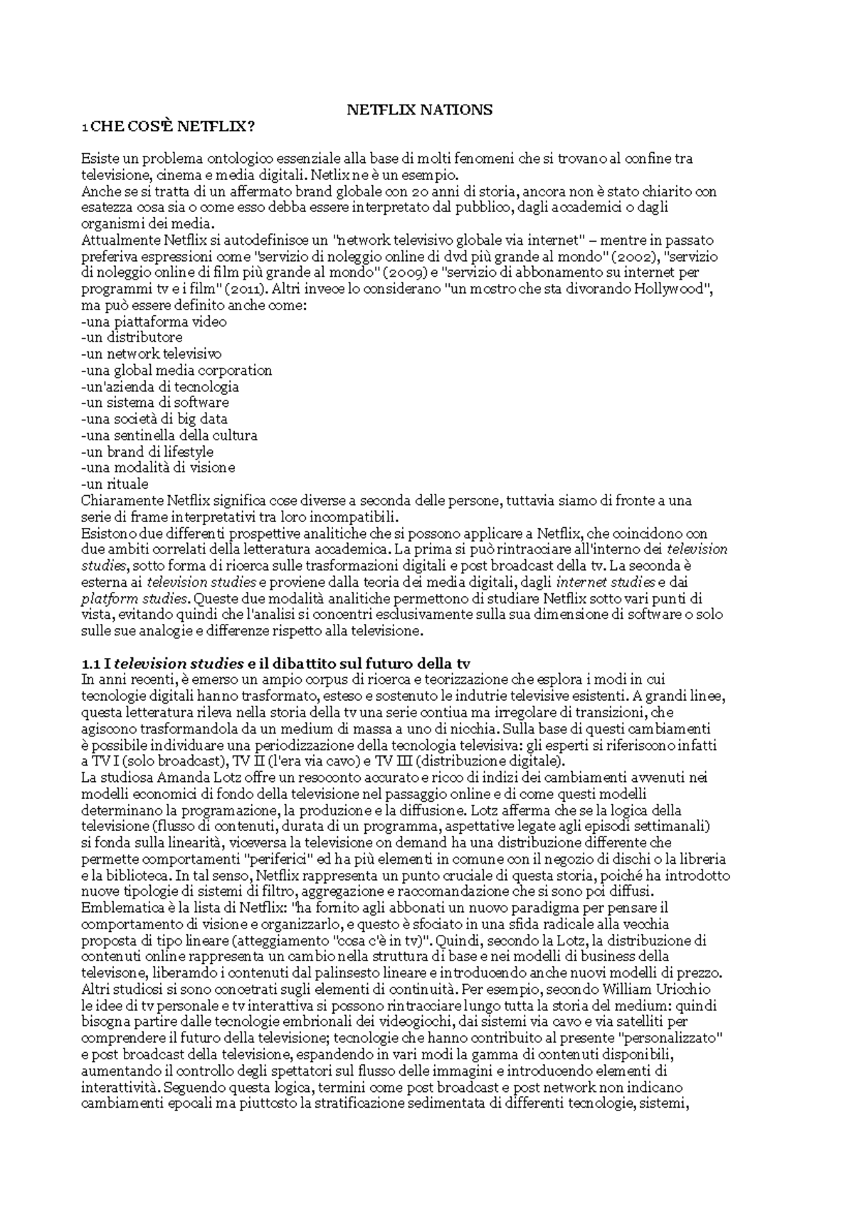 Netflix Nations, Ramon Lobato - Tv: modelli e professioni - IULM - Studocu