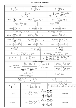 Wzory- statystyka opisowa - Statystyka Opisowa Wzory Szereg rozdzielczy ...
