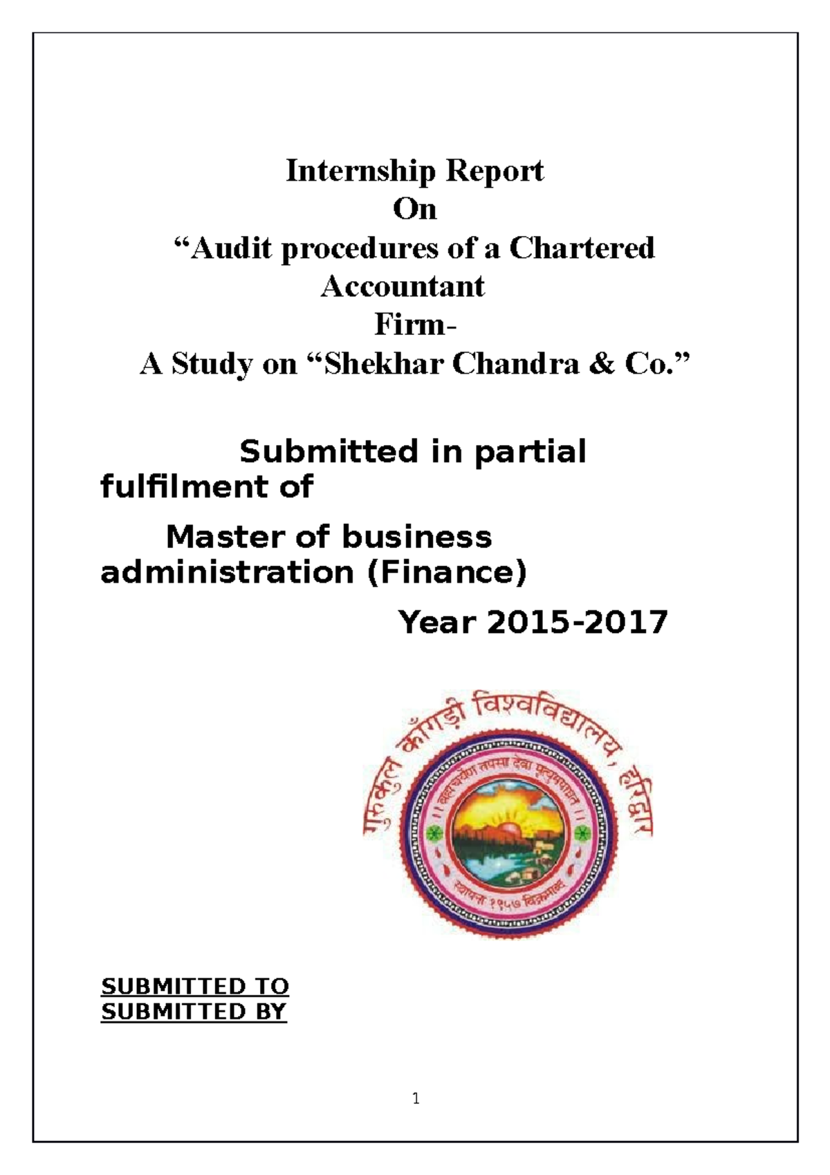 SIP REPORT- SAMPLE - Internship Report On “Audit procedures of a ...