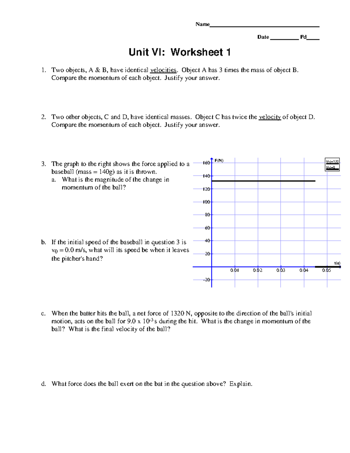 Momentum Worksheet 1 - Name Date Pd Unit VI: Worksheet 1 1. Two objects ...