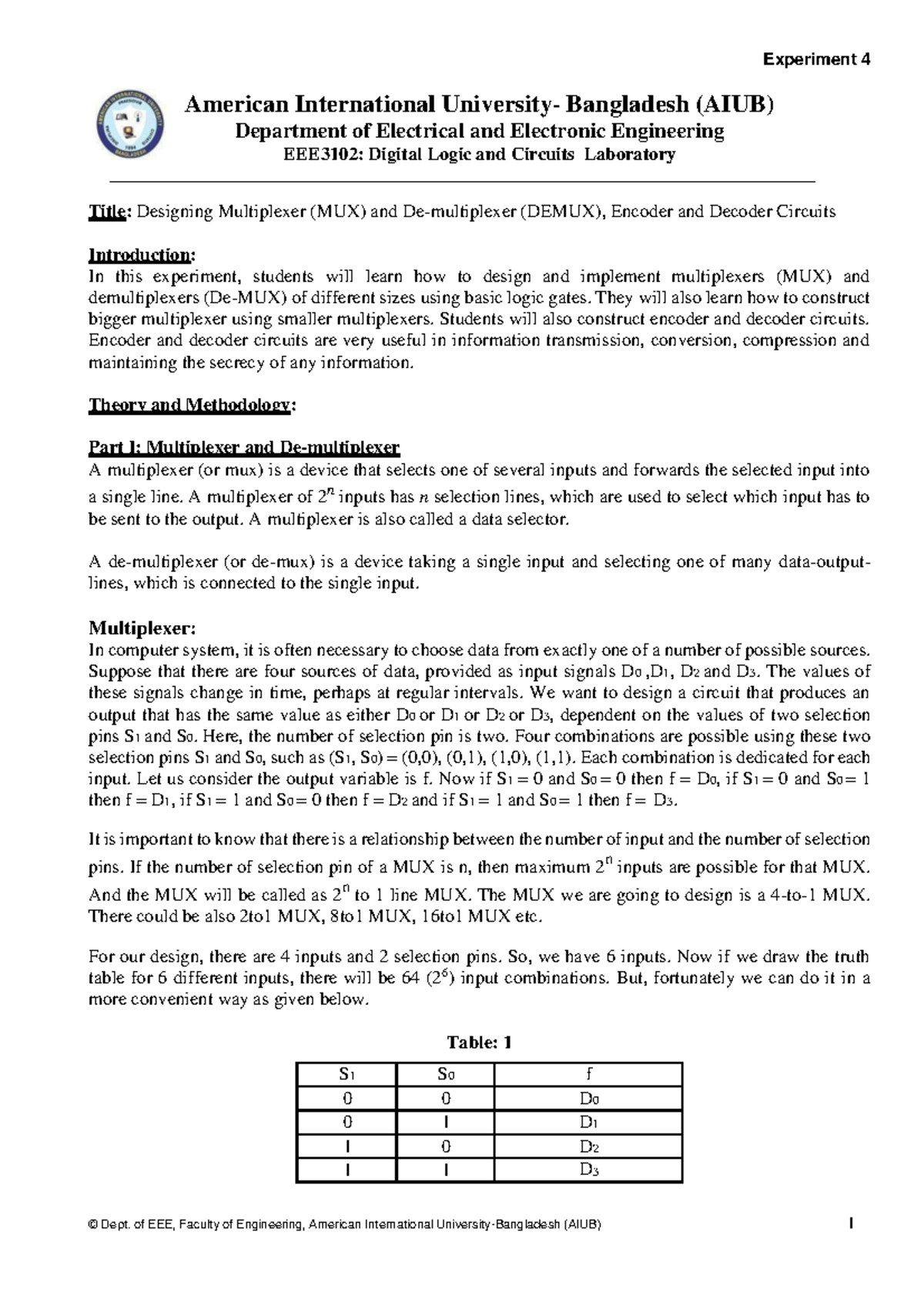 DLC LAB 04 student manual - Experiment 4 American International ...