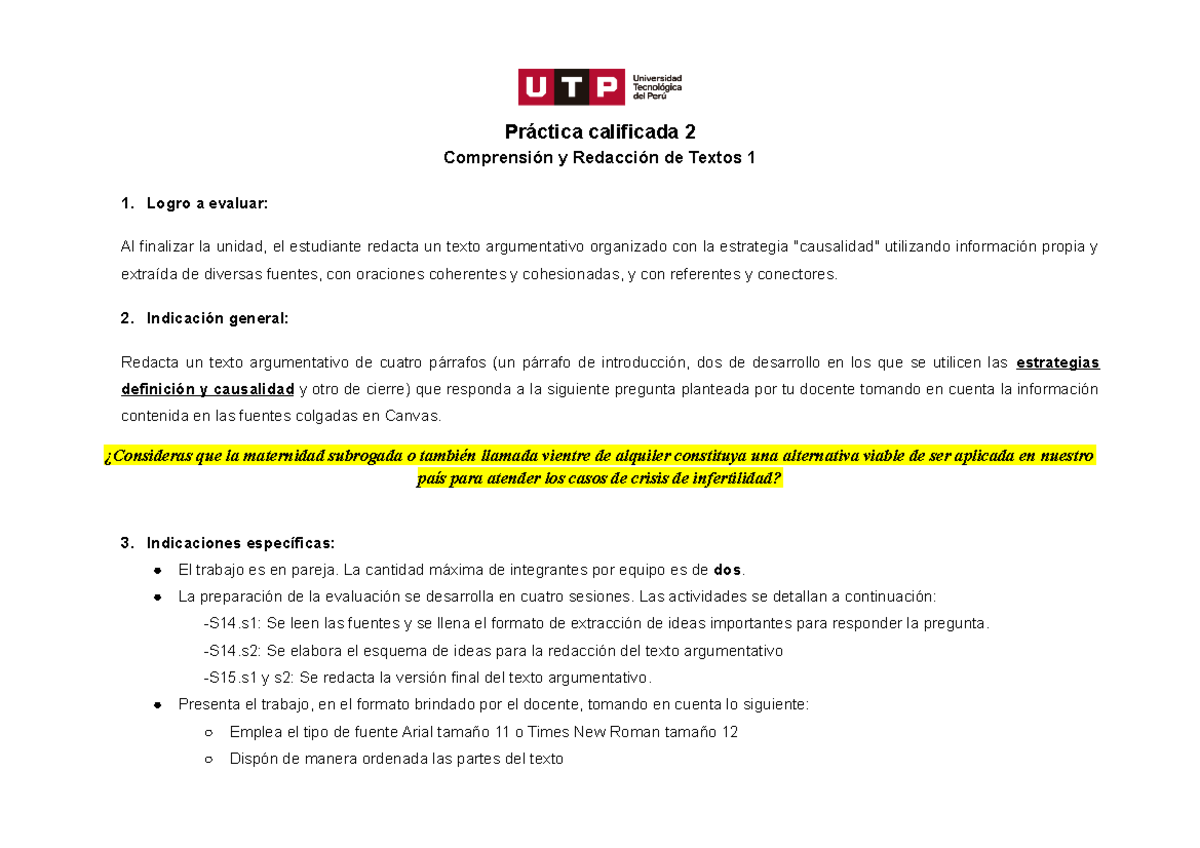 E11-8353 GC N01I PC2Consigna 22C1M - Práctica calificada 2 Comprensión y Redacción de Textos 1 1 ...