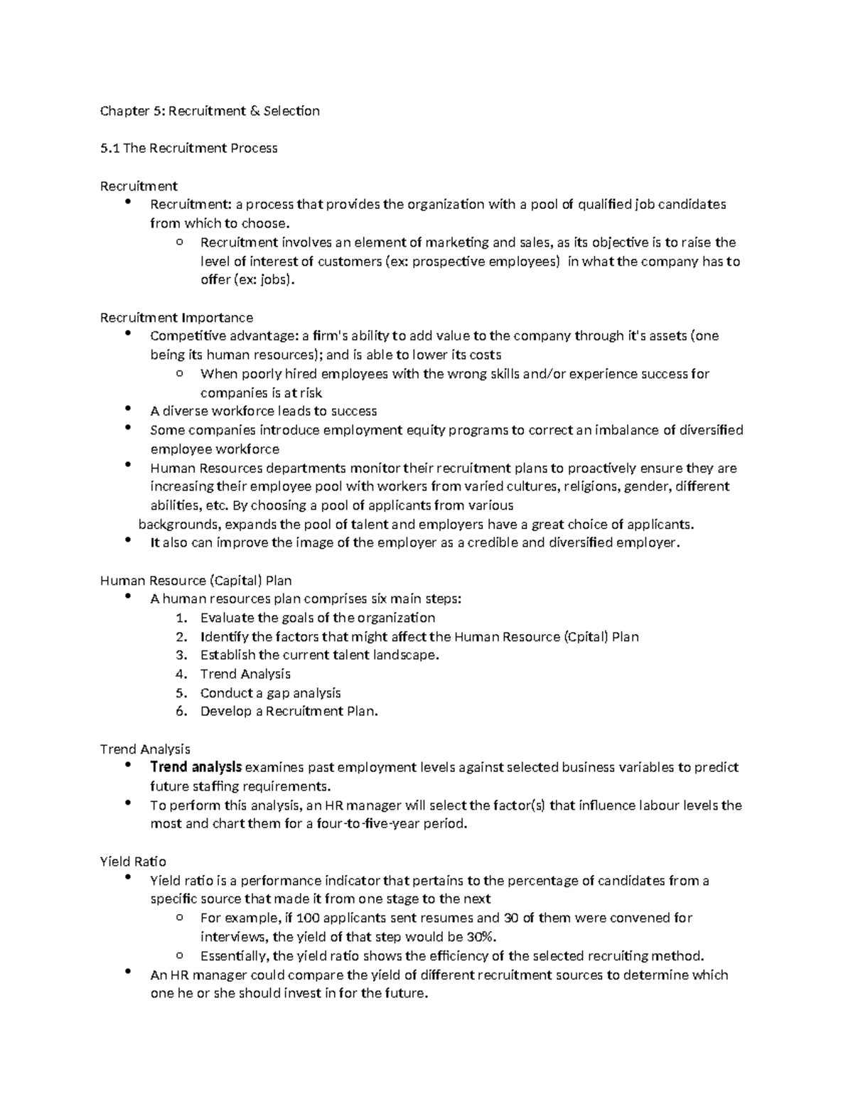 6041 Chapter 5 - textbook notes - Chapter 5: Recruitment & Selection 5 ...