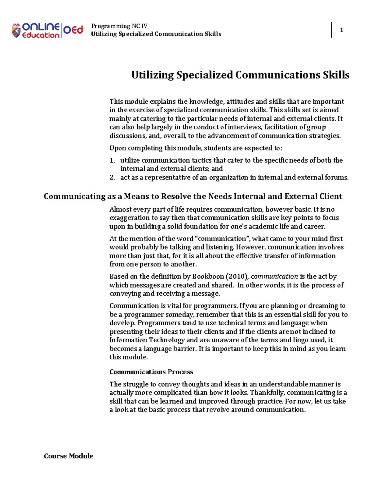 Module 1 Lecture Notes 1 Programming Nc Iv Utilizing Specialized Communication Skills 1 6417
