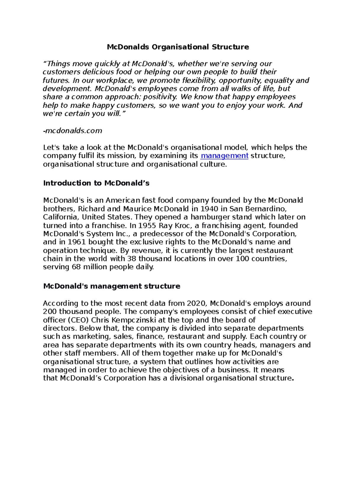 Mc Donalds Organisational Structure - McDonalds Organisational ...
