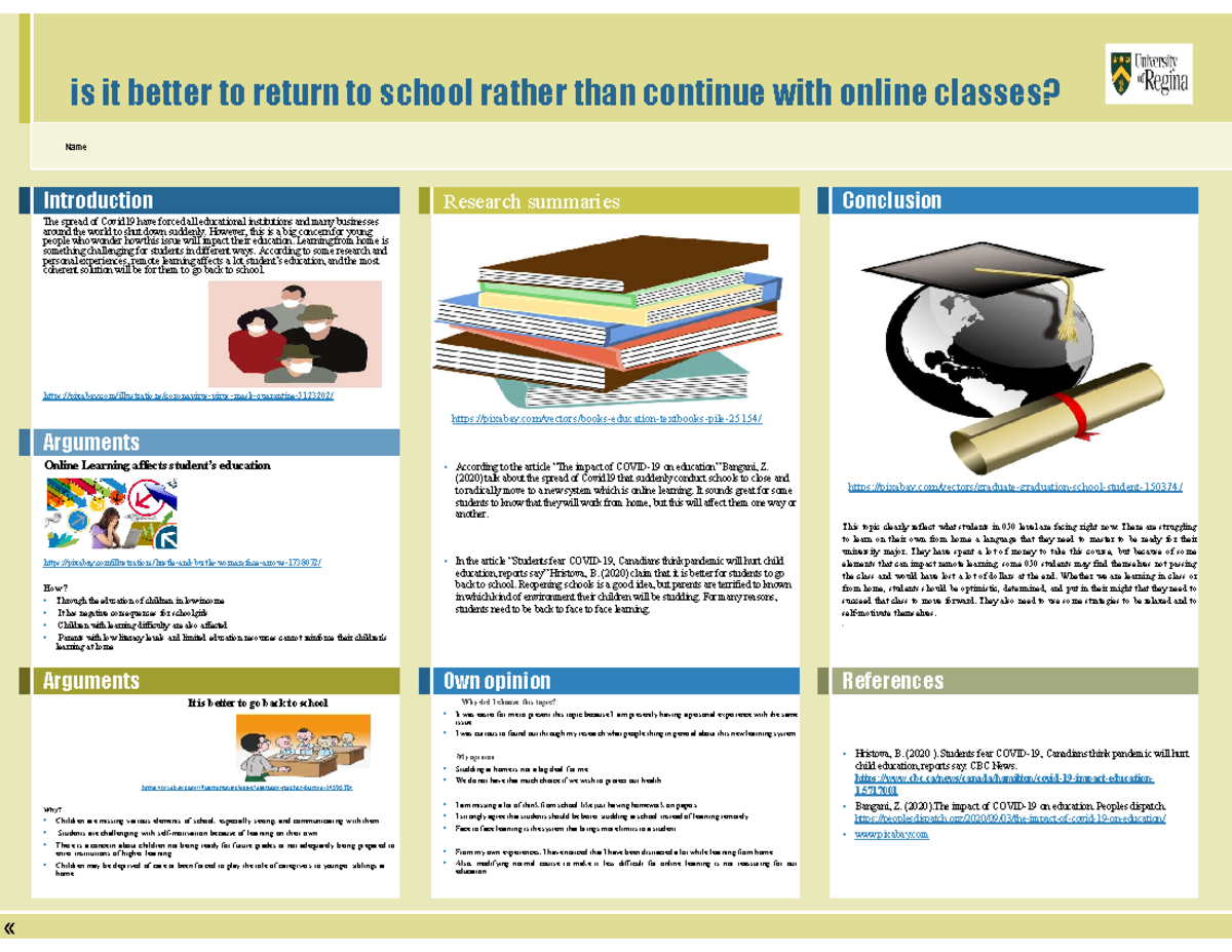 050 Core class research poster G - « is it better to return to school ...