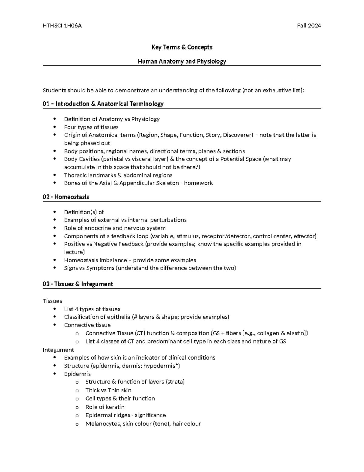 Key Terms & Concepts 1H06 F2024 append - Key Terms & Concepts Human ...