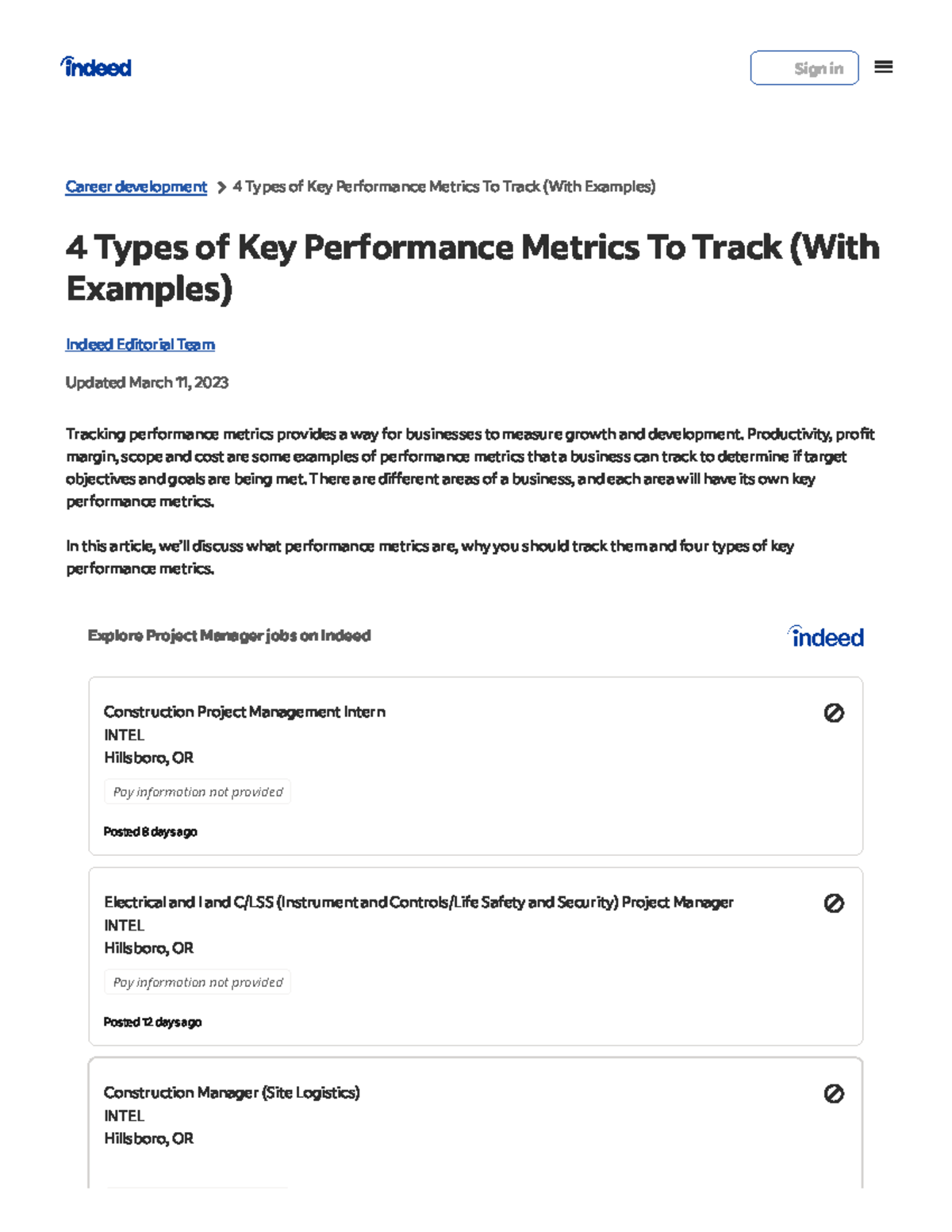 4 Types Of Key Performance Metrics To Track With Examples Indeed Productivity Prot Margin