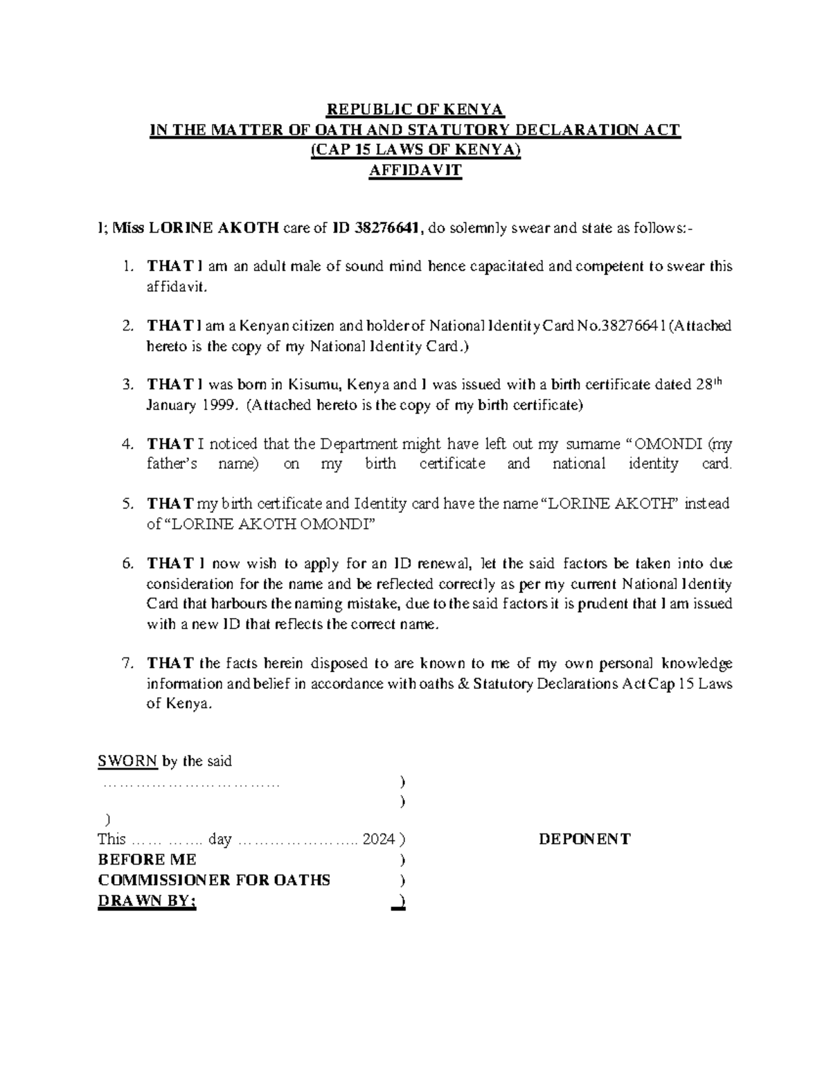 Republic OF Kenya 2 - REPUBLIC OF KENYA IN THE MATTER OF OATH AND ...