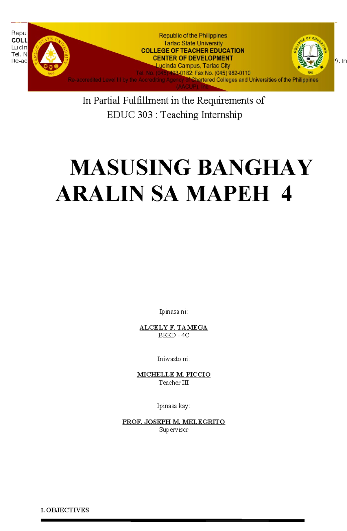DETAILED LESSON PLAN - Republic of the Philippines Tarlac State ...